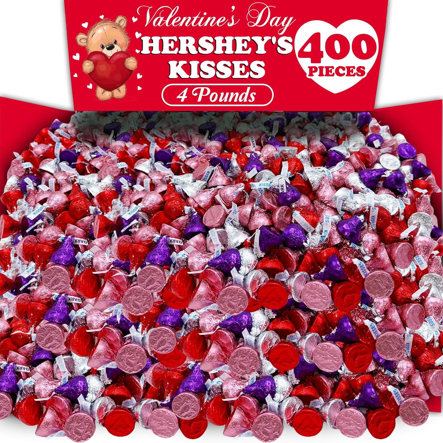 Amazon.com: Valentine's Hershey Kisses Bulk, 4 Lbs, Milk Chocolate and ...