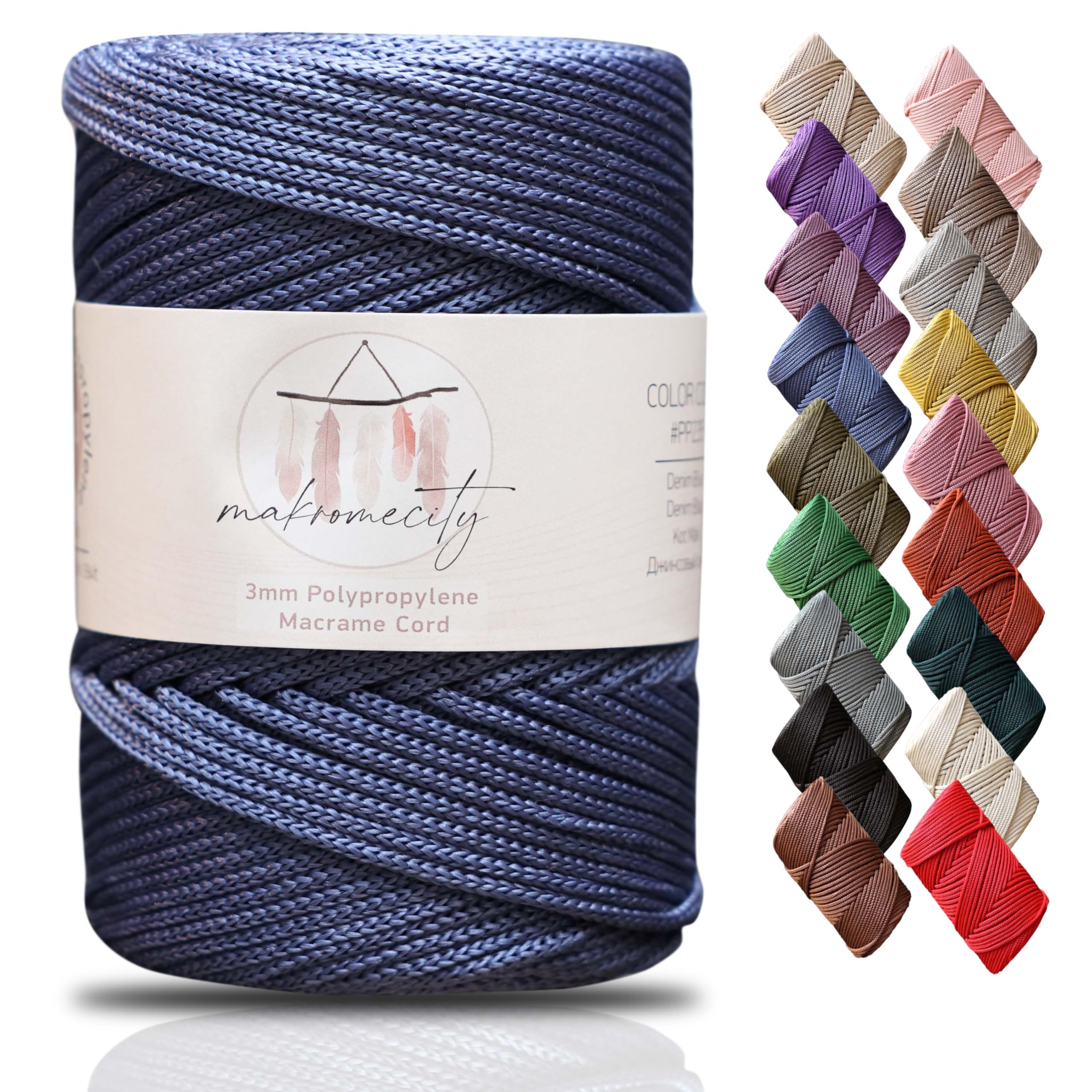 Amazon.com: Makromecity, Premium Polyester Macrame Cord 3mm x 131 Yards ...