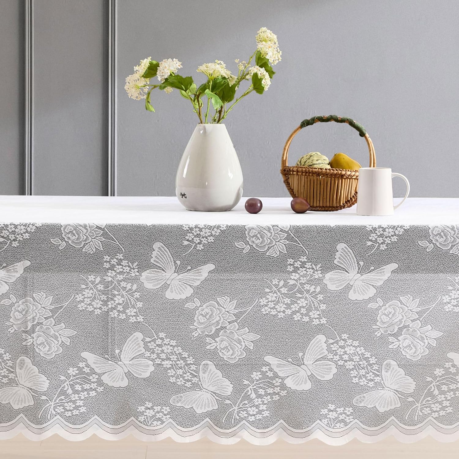 Amazon.com: HLC.ME Butterfly Floral Lace Fabric Tablecloth, Lace Fabric ...