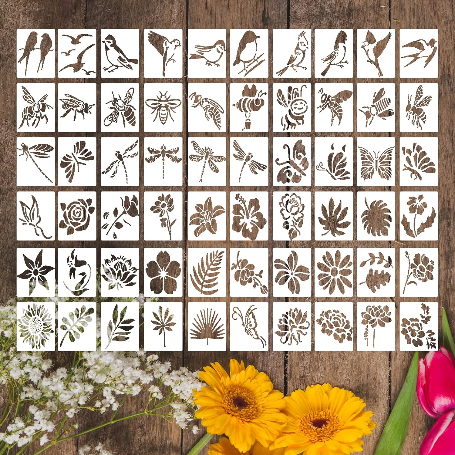 Amazon.com : 60 Pcs Stencil for Painting - 3x3in Reusable Animal Plant ...