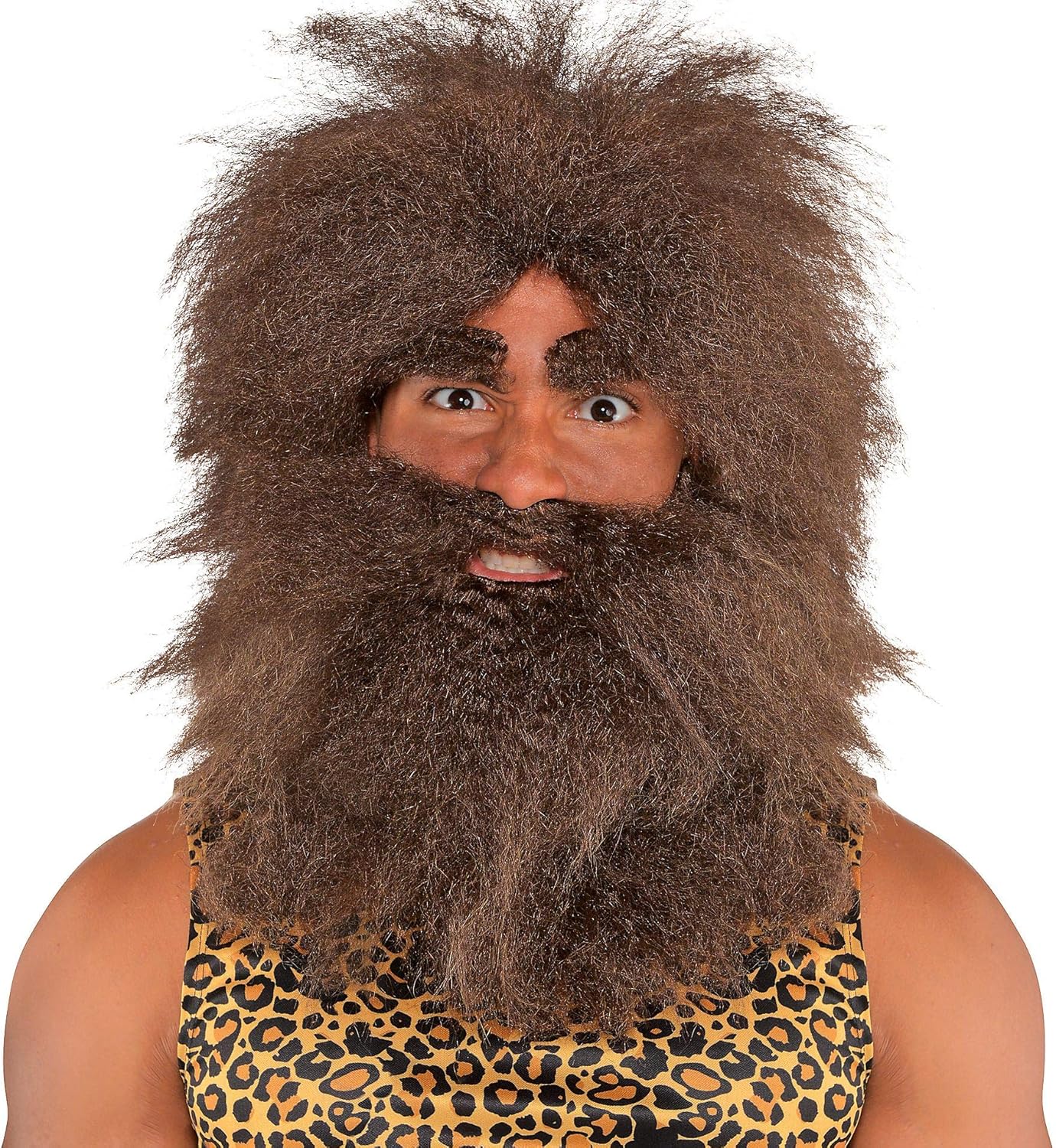 amscan Adult Hairy Caveman Costume Accessory Kit- Wig, Brown, One Size ...