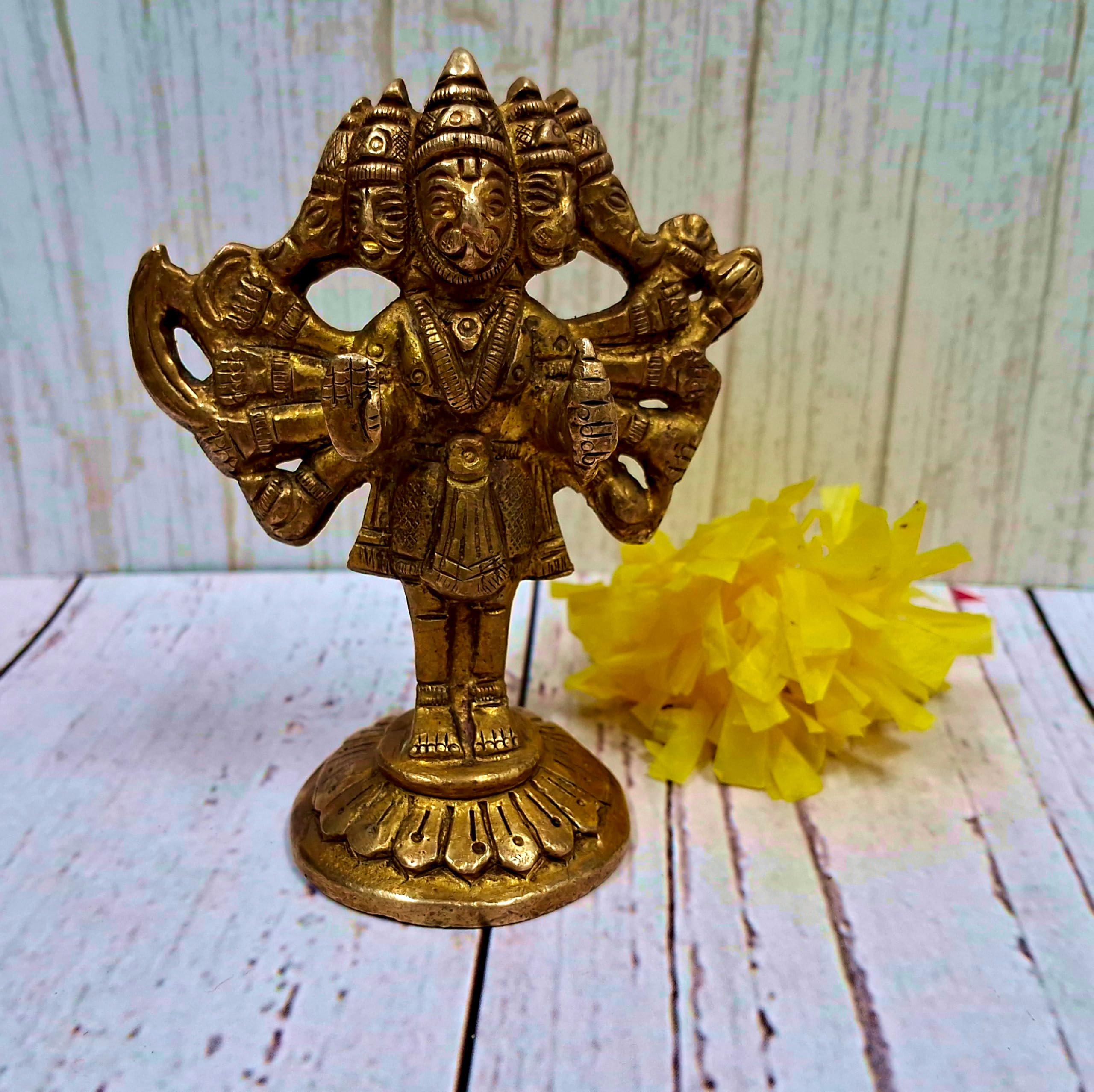 Purpledip Brass Idol Lord Panchmukhi Hanuman: Bajrangbali Statue With ...