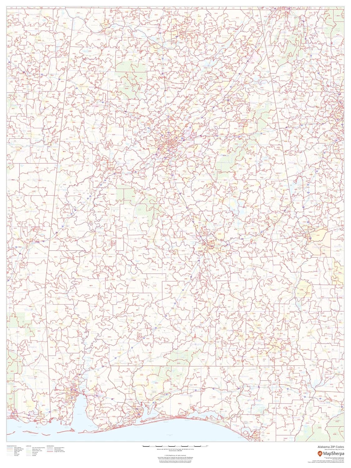 Alabama ZIP Code Map - 36" x 48" Laminated : Amazon.co.uk: Stationery ...