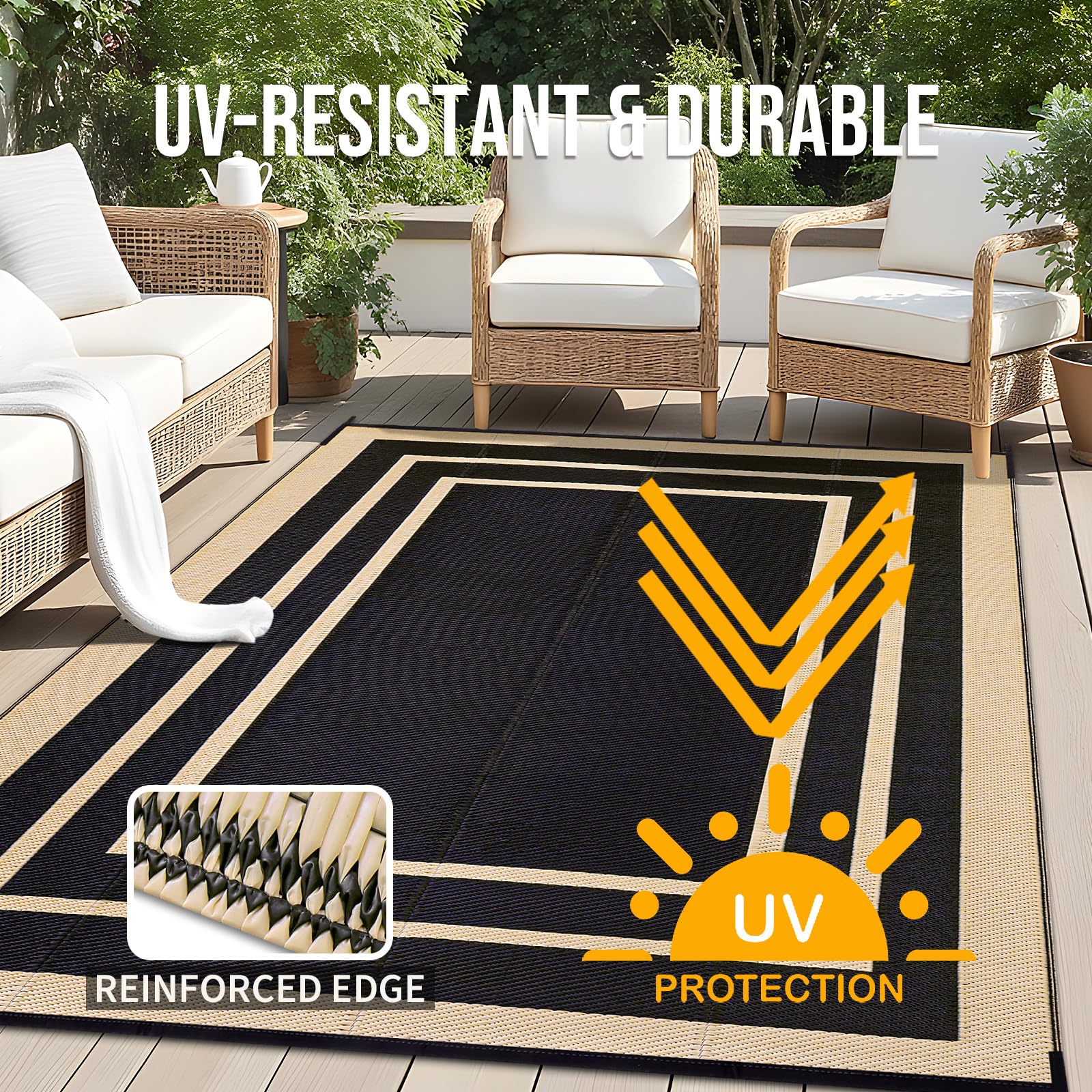 Snapklik.com : Outdoor Rug 9x12 Ft Waterproof, Reversible Outdoor ...