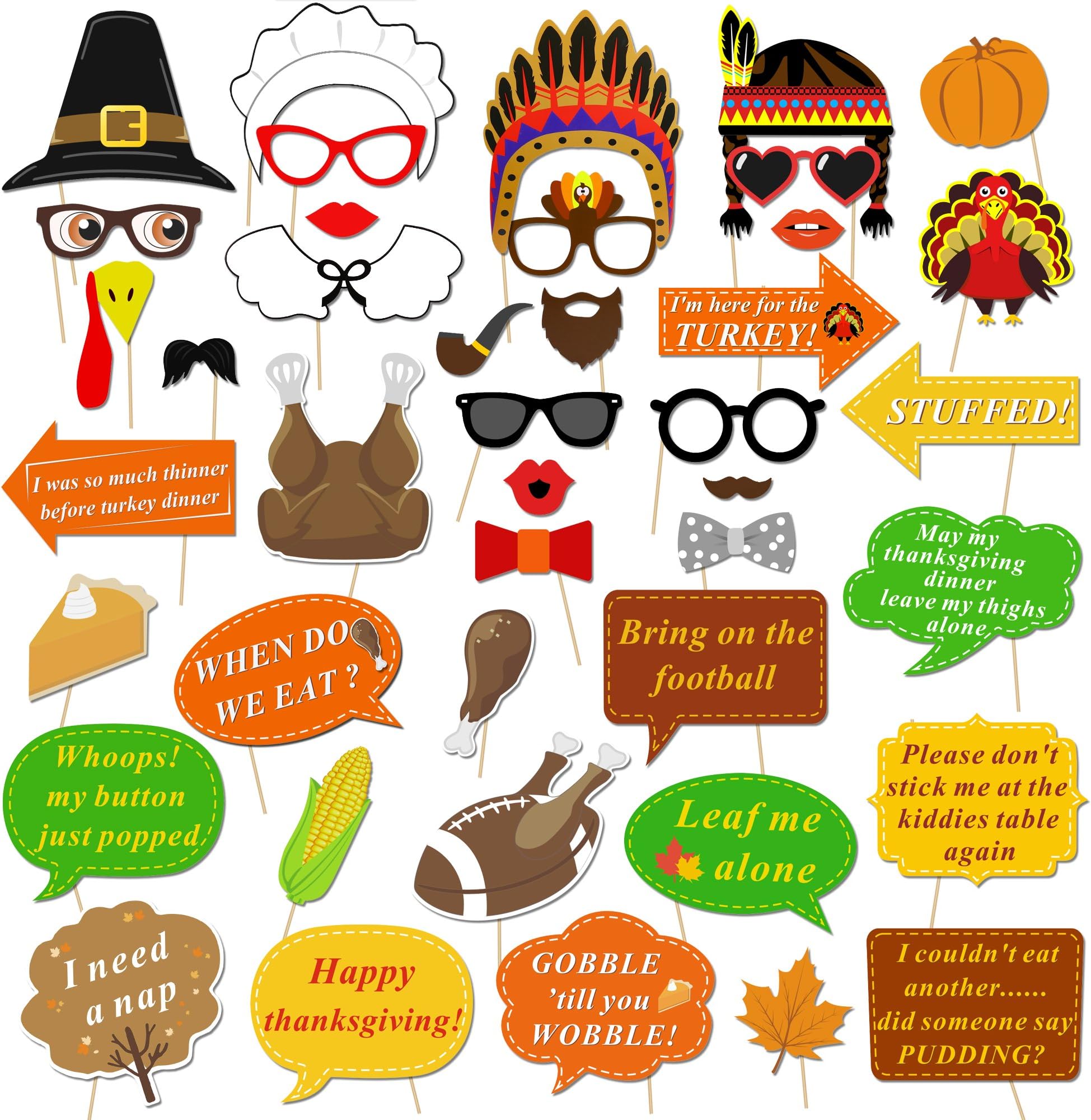 Amazon.com: Thanksgiving Photo Booth Props Kit(42Pcs), Konsait Funny ...