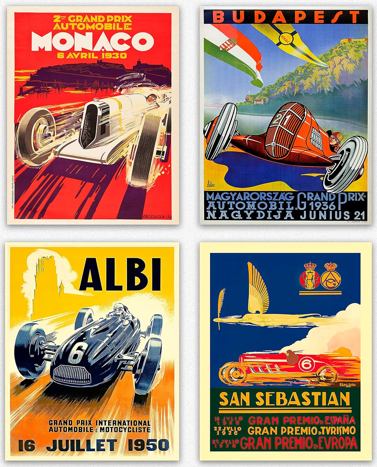 Poster - Grand Prix Set of 4 Vintage Posters & Car Decor/Poster Room ...