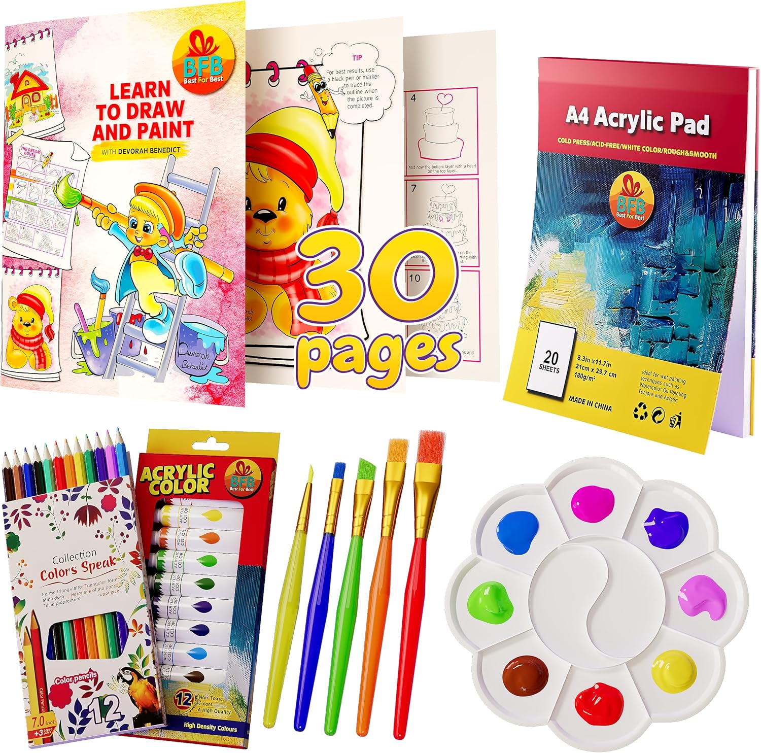 Amazon.com: BFB Paint Set for Kids with Learn How to Draw Booklet ...