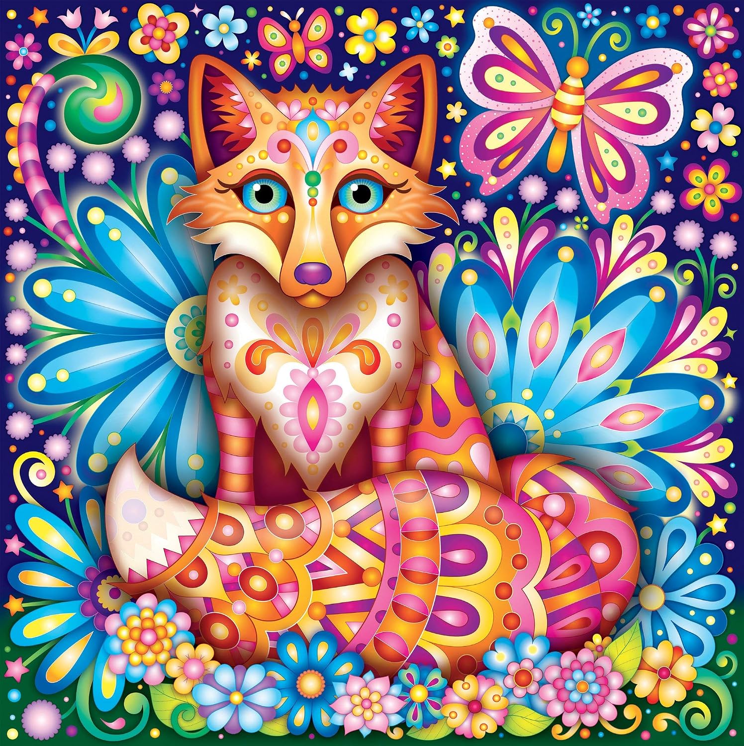 Amazon.com: Ceaco 750 Piece Groovy Animals - Fox Jigsaw Puzzle, Kids ...
