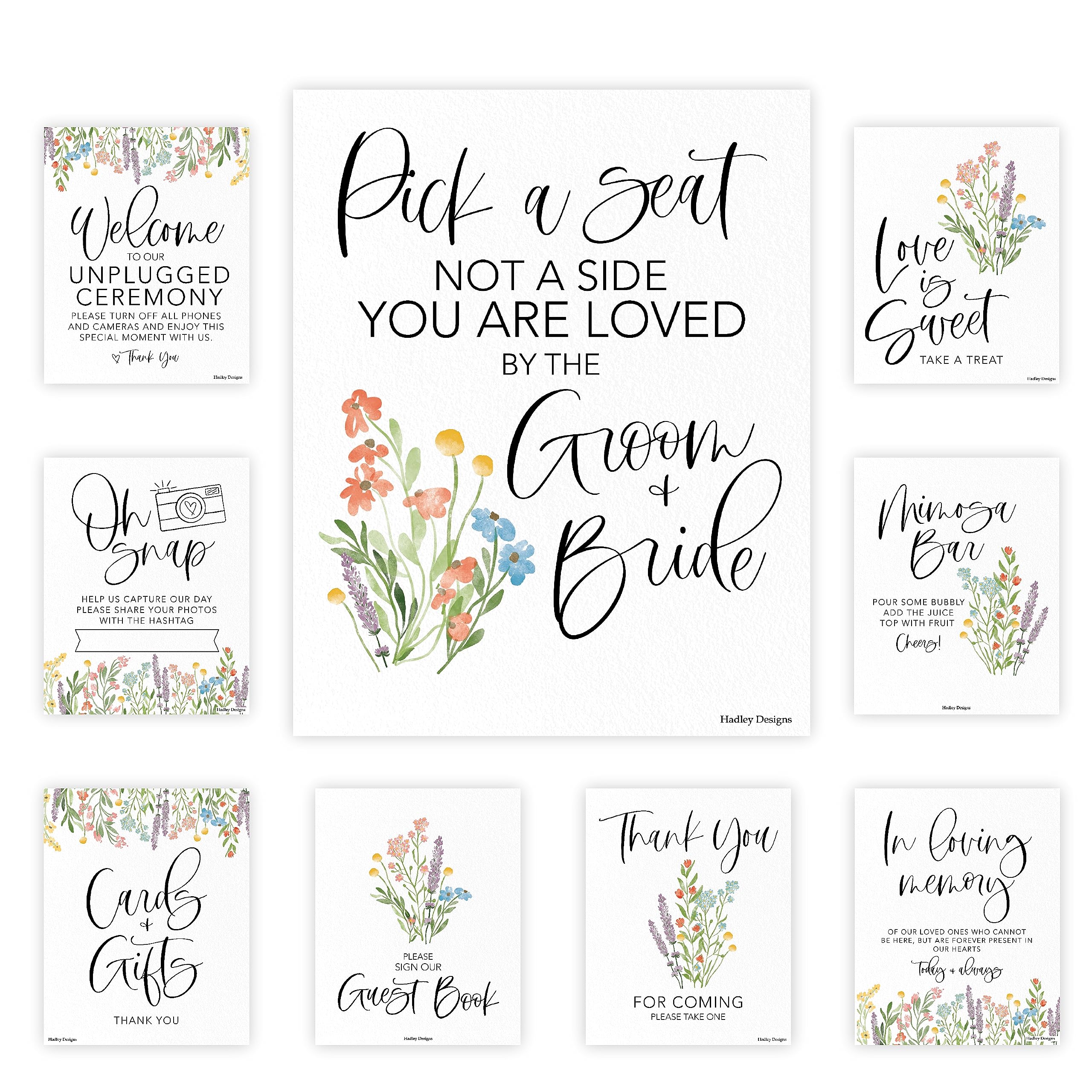9 Floral Wedding Signs For Ceremony And Reception - Unplugged Ceremony ...