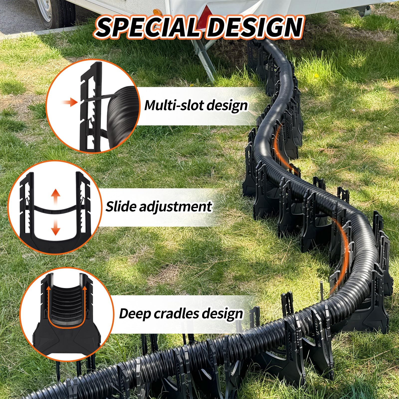 Snapklik.com : OULEME 30FT RV Sewer Hose Support, Black Tank Hose Holder