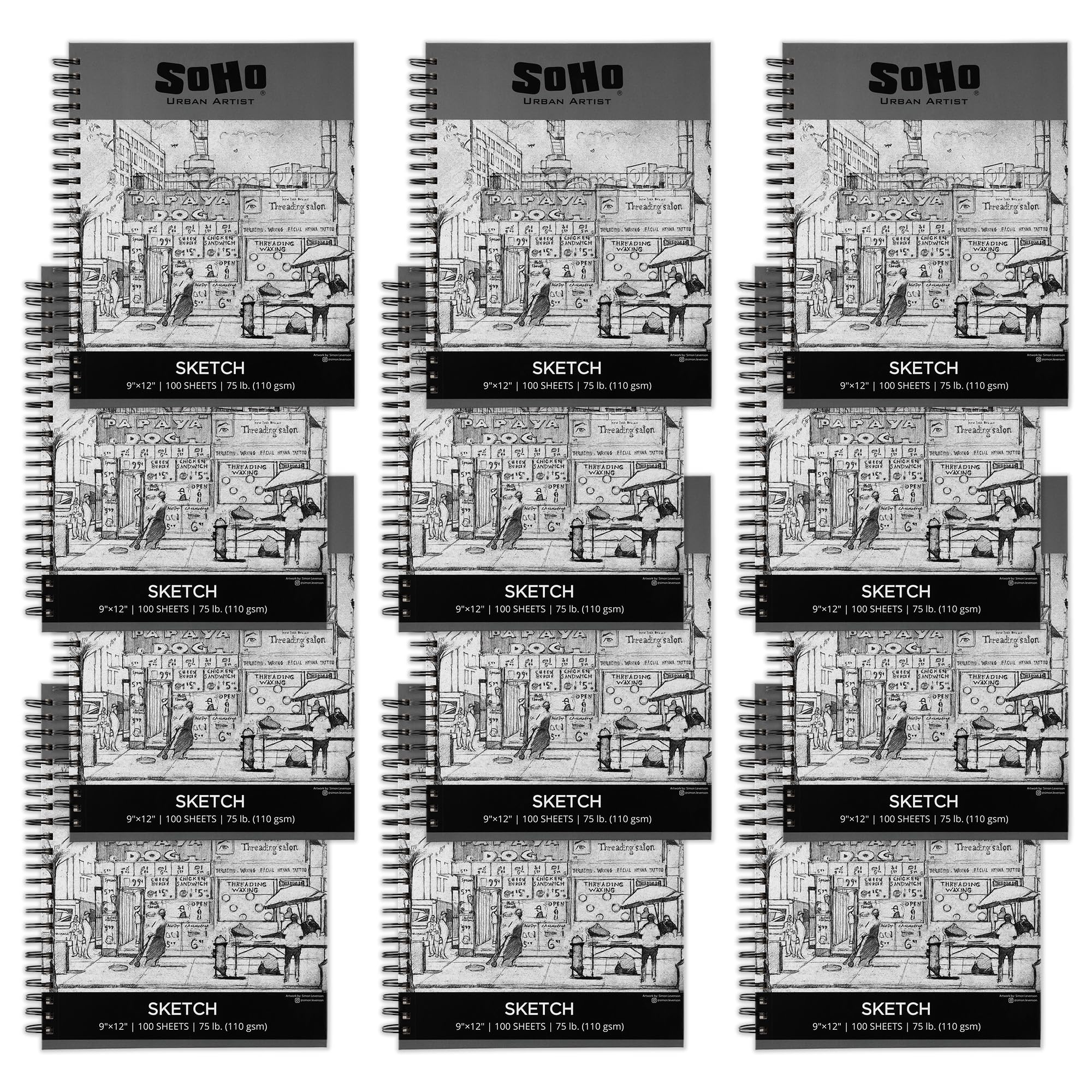 Amazon.com: SoHo 110 GSM Sketch Paper Pad Spiral 9x12" 100-Sheets - 12 ...