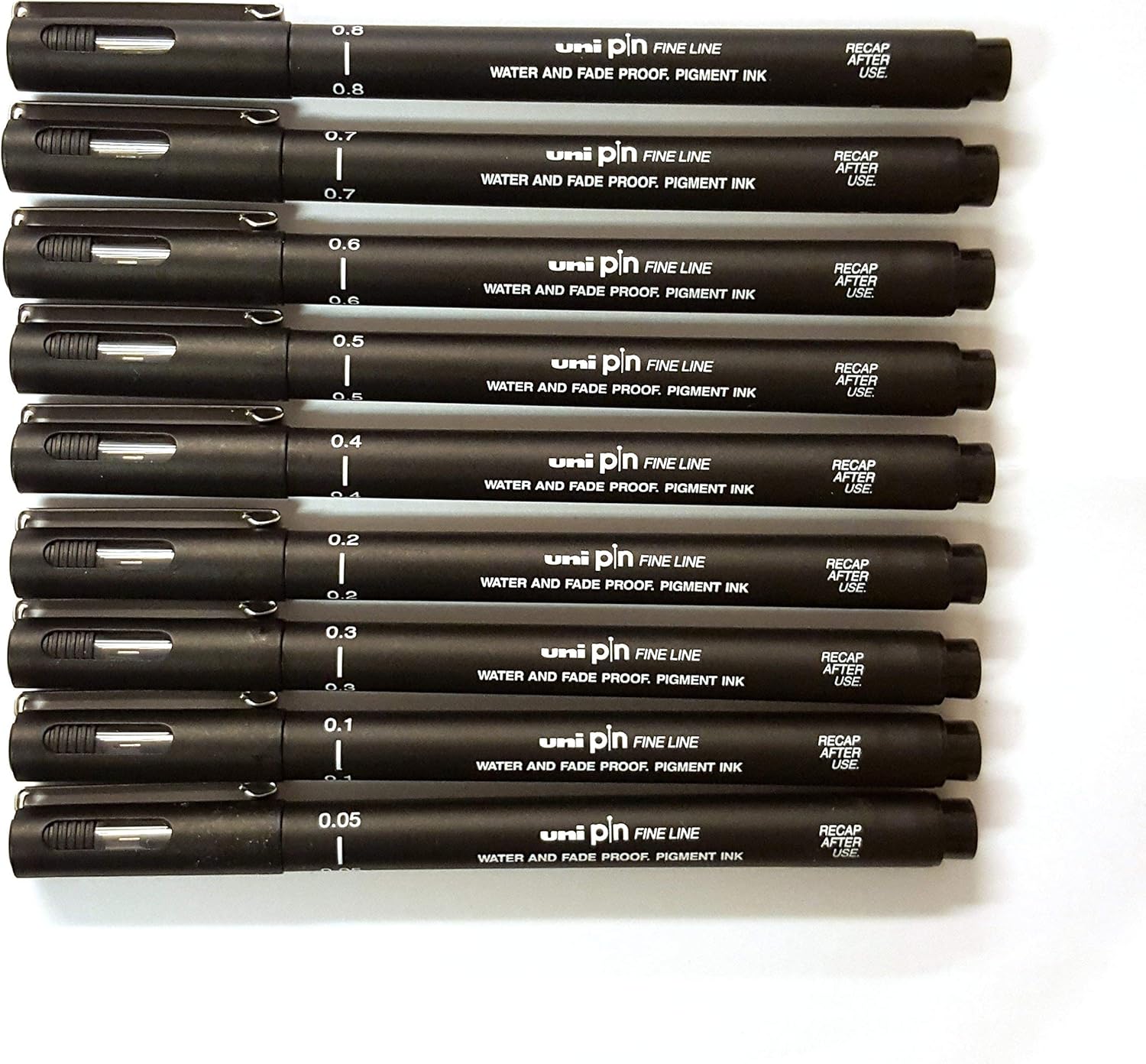 Uni PIN Fine Line Drawing Pens Black Ink 0.05 to 0.8 (Set of 9 ...