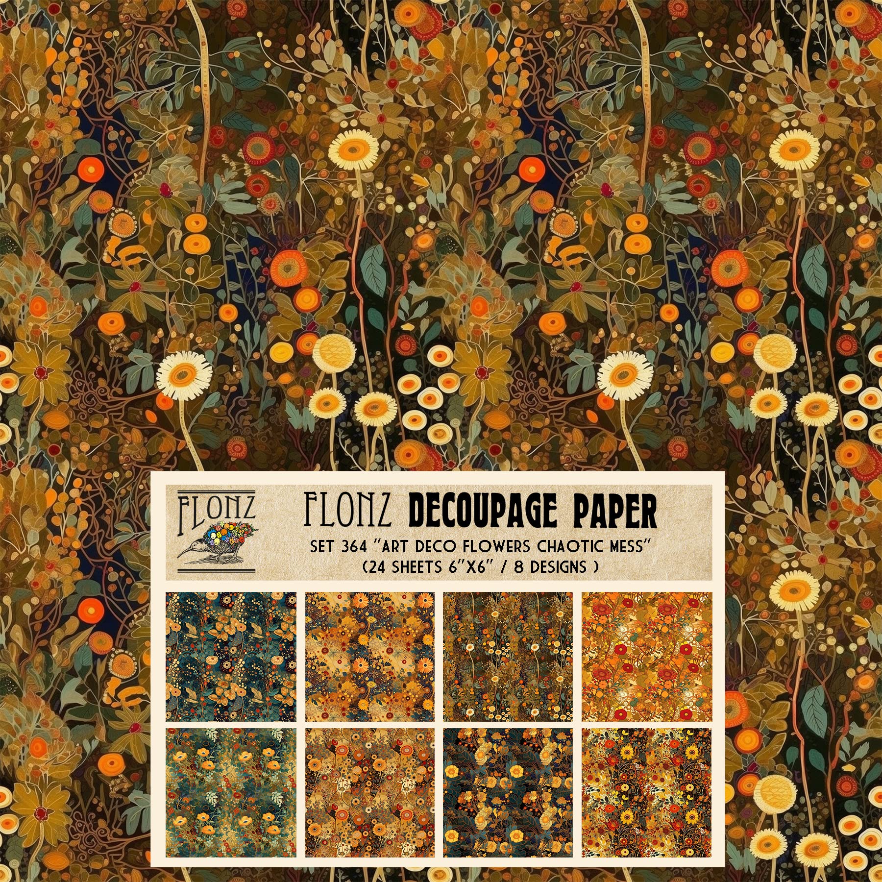 Amazon.com: Decoupage Paper Pack (24 Sheets 6"x6") Art Deco Flowers ...