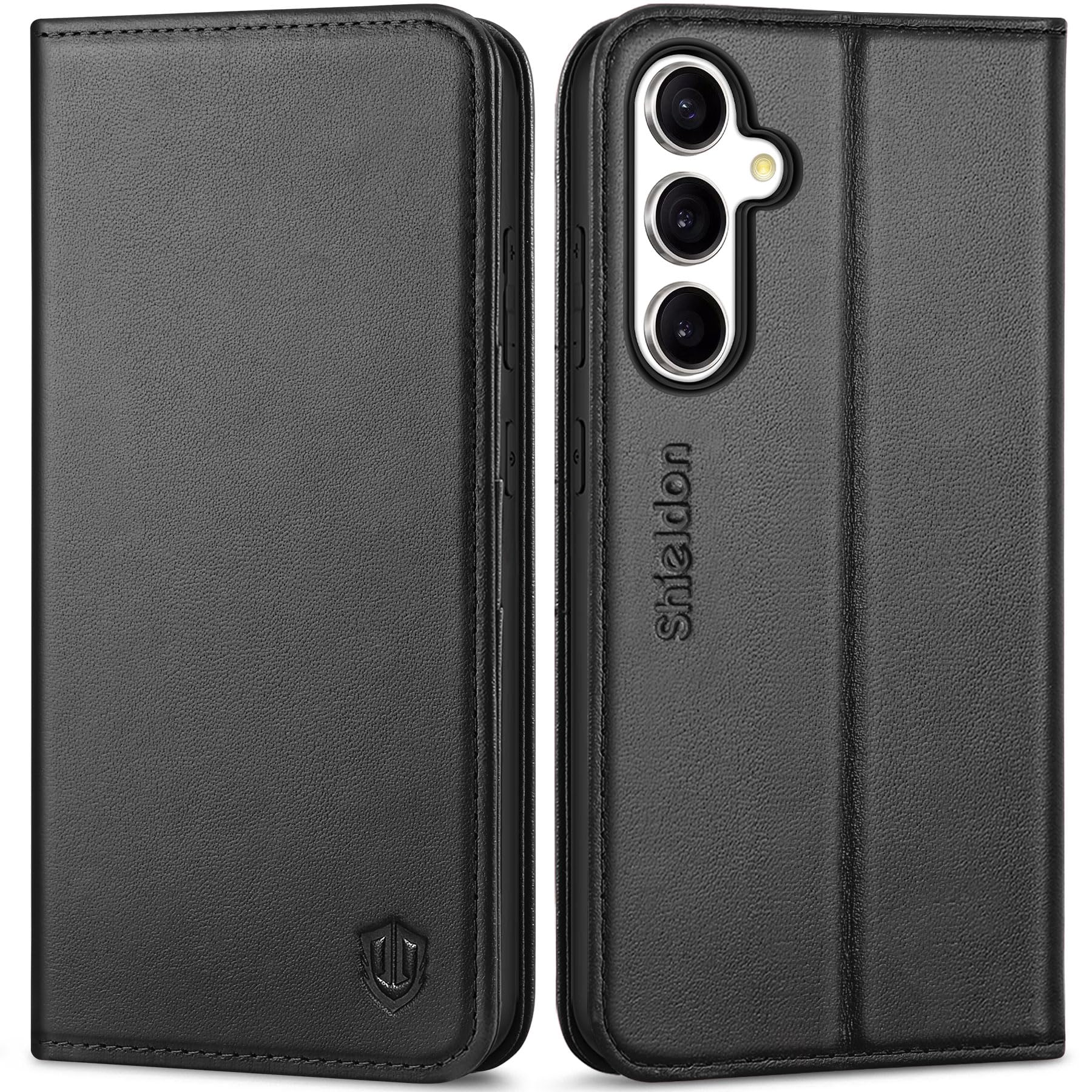 SHIELDON Case for Galaxy S24 FE 5G 6.7", Genuine Leather Wallet Case ...