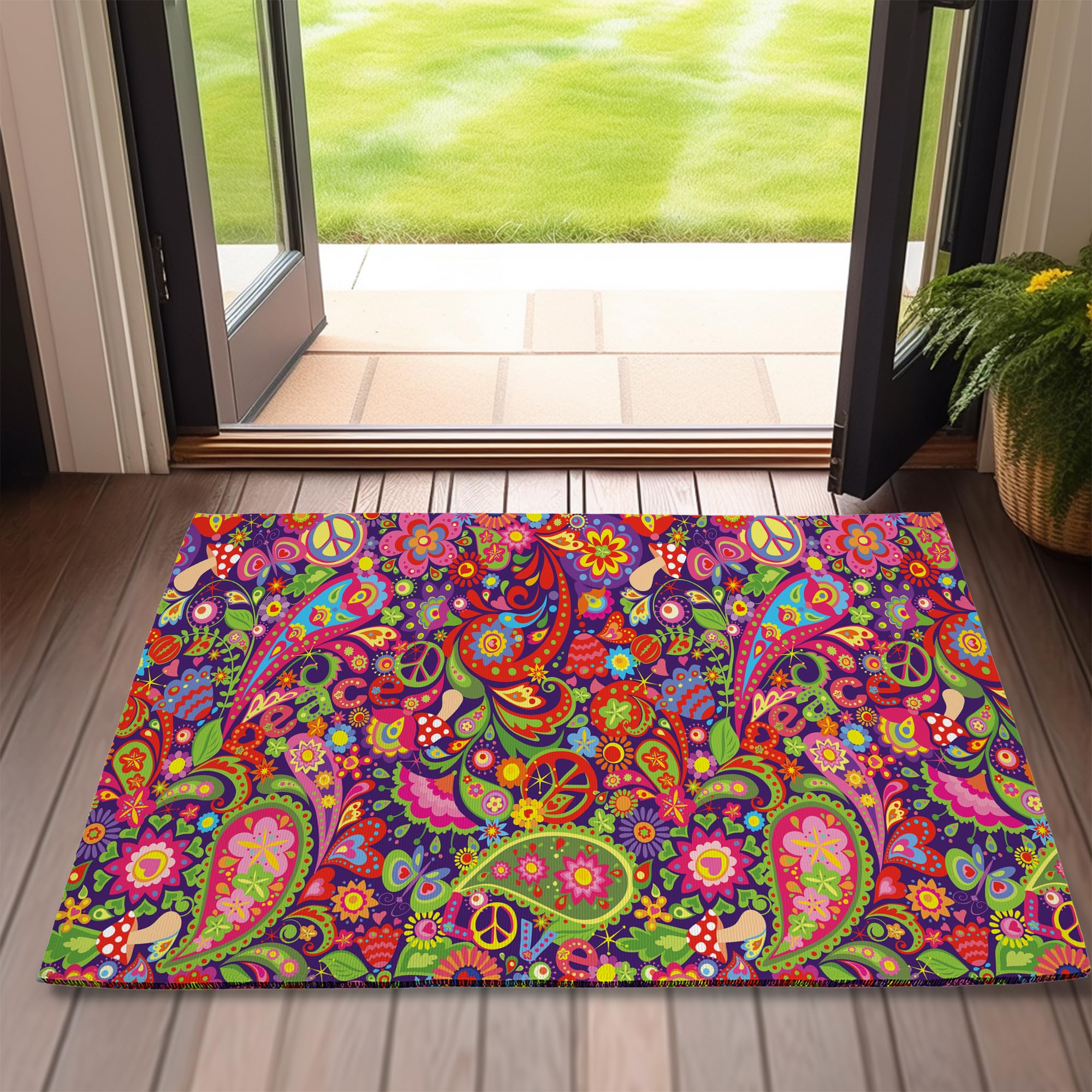 Amazon.com: SPUNKER Door Mat,Boho Hippie Flowers Front Door Mat 17''x30 ...