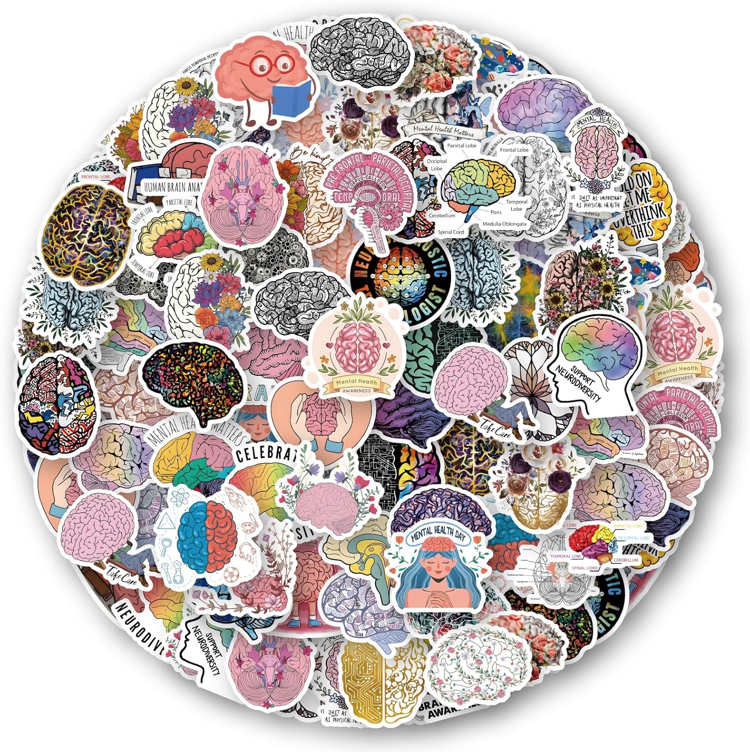 Amazon.com: UBOFUGS 50 Pcs Brain Stickers Pack | Colorful Brain ...