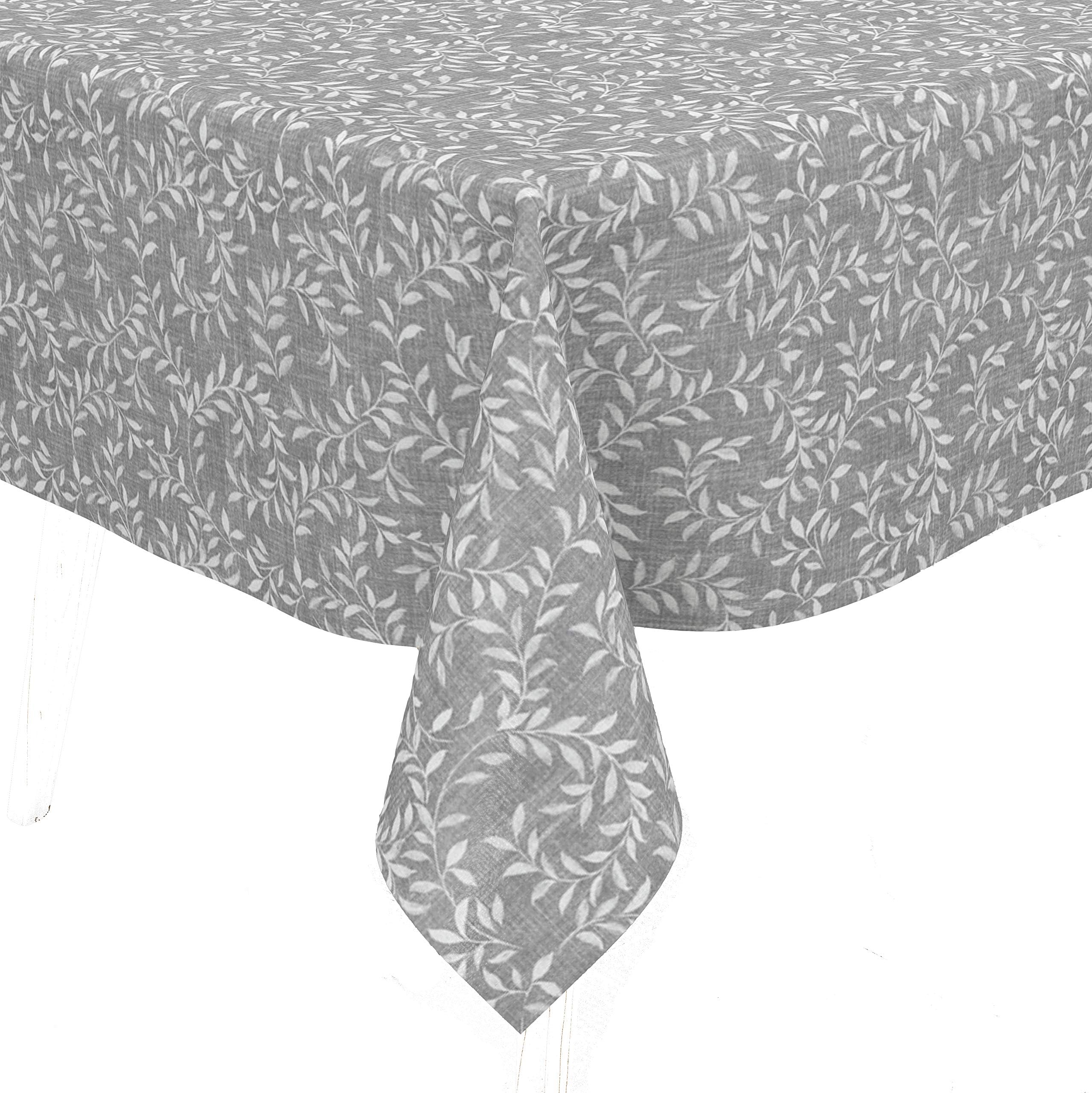 Karina Home Willow Leaves Wipe Clean Tablecloth Vinyl PVC (Grey, 250cm ...