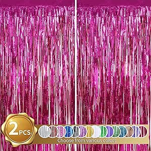 Amazon.com: BEISHIDA 2 Pcs Hot Pink Backdrop Pink Door Streamers Tinsel ...