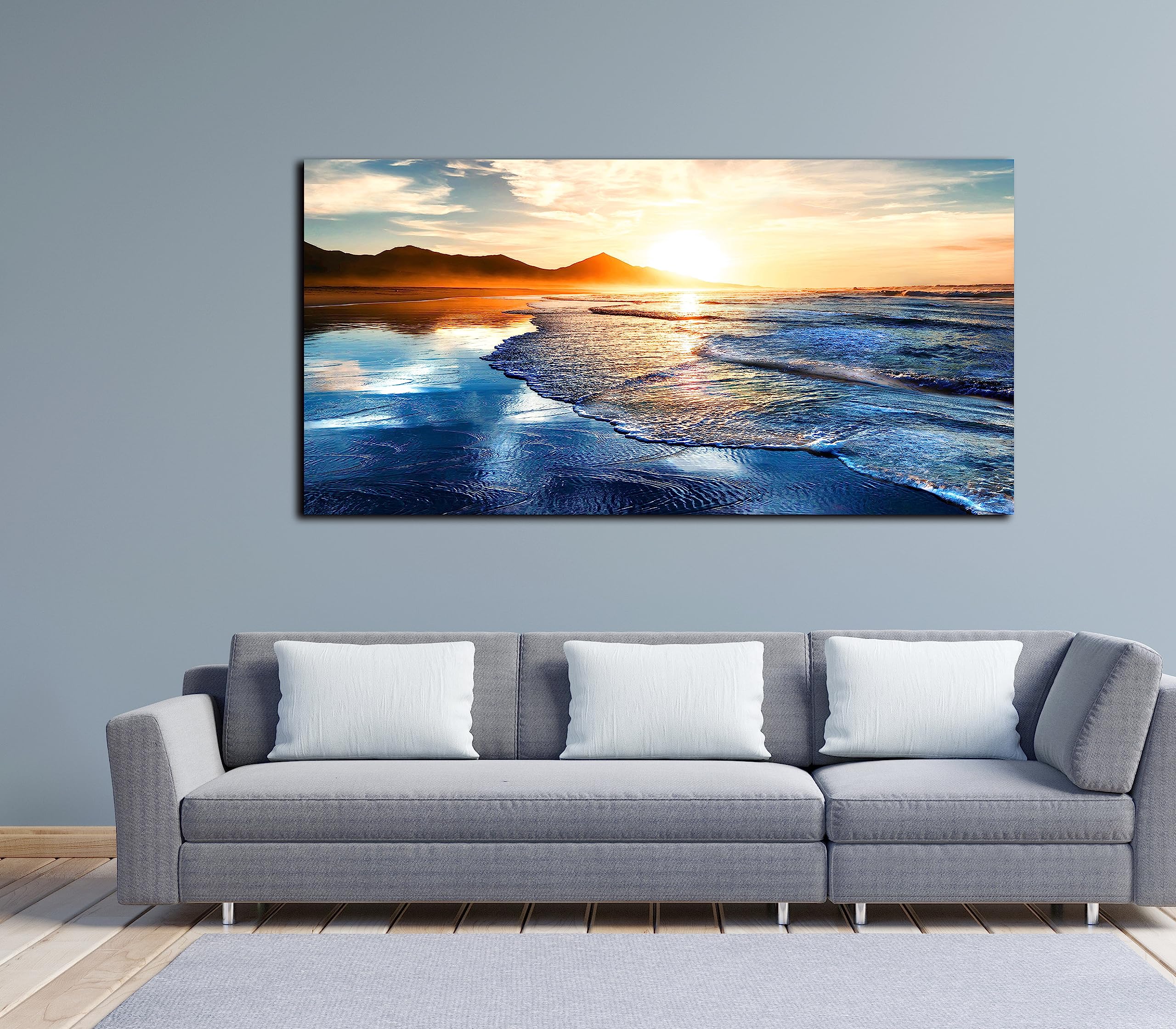 Large Beach Canvas Wall Art Sunset Ocean Waves Seascape Picture Large ...