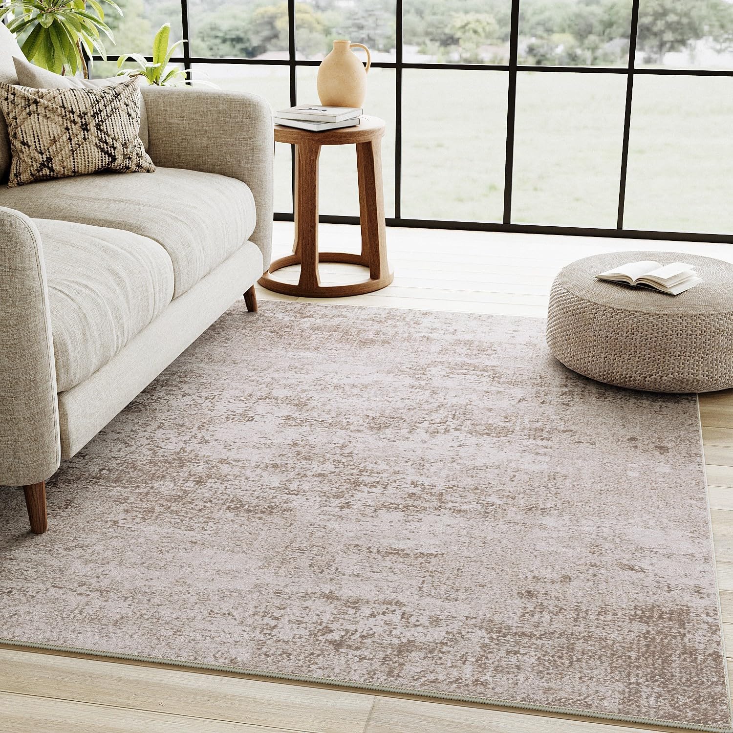 Amazon.com: PureCozy Modern Abstract Light Brown Rug 4x6 Machine ...
