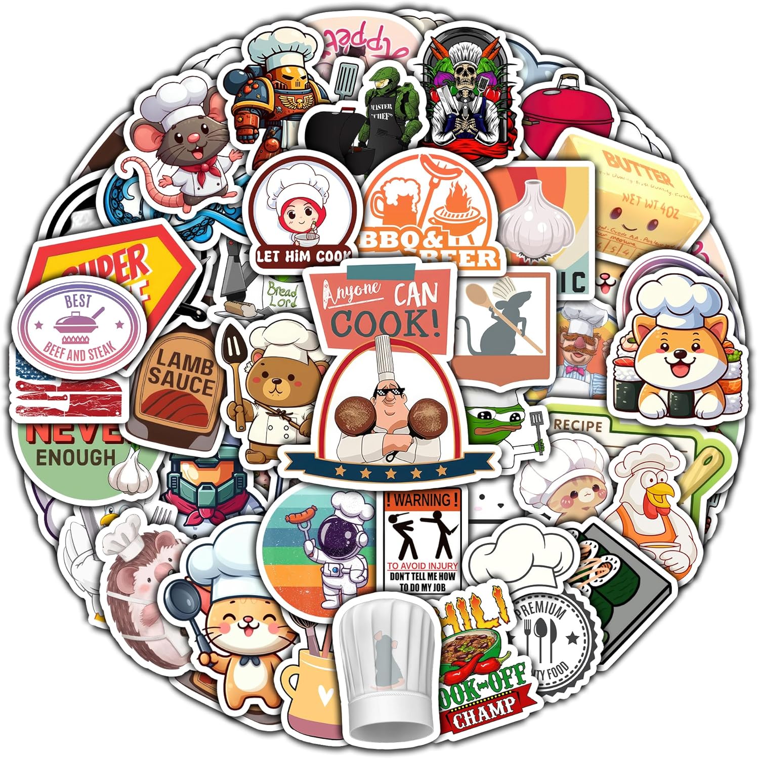 Amazon.com: BIGZORO 50 PCS Chefs Sticker Pack Decoration Hat Helmet ...