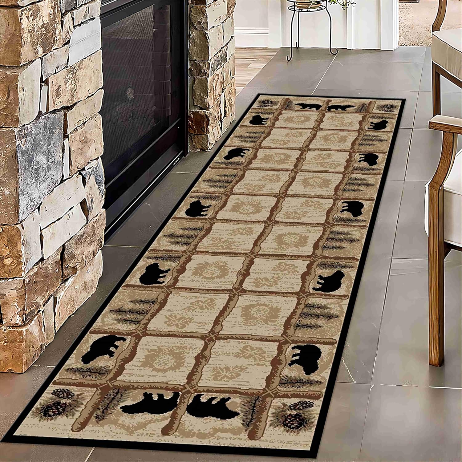 Amazon.com: ZCLRUG Rustic Bears Runner Rug, 4x12ft, Card Color Cabin ...