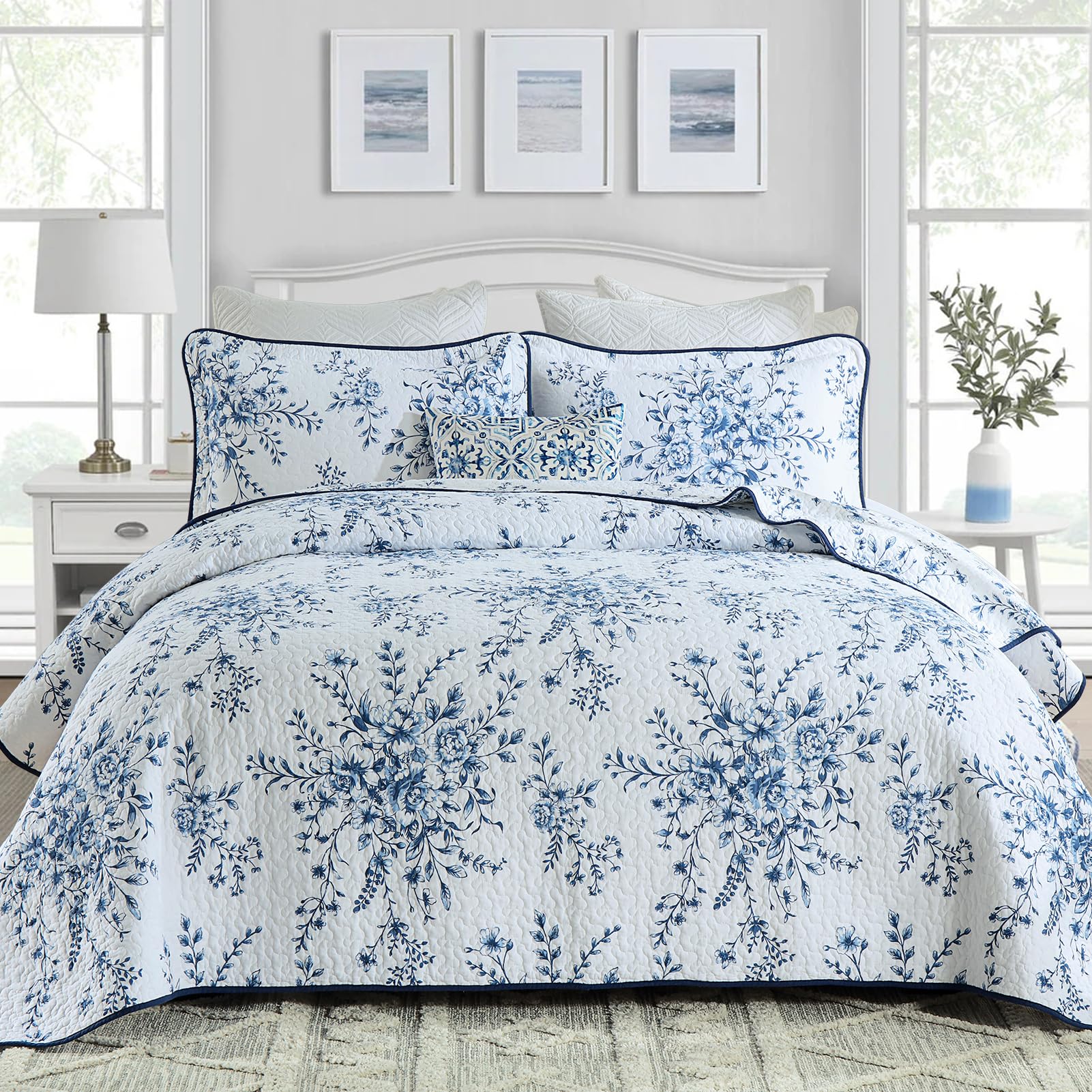 Amazon.com: QuiltMuse Queen Quilt Set - 100% Cotton Soft Quilt Bedding ...