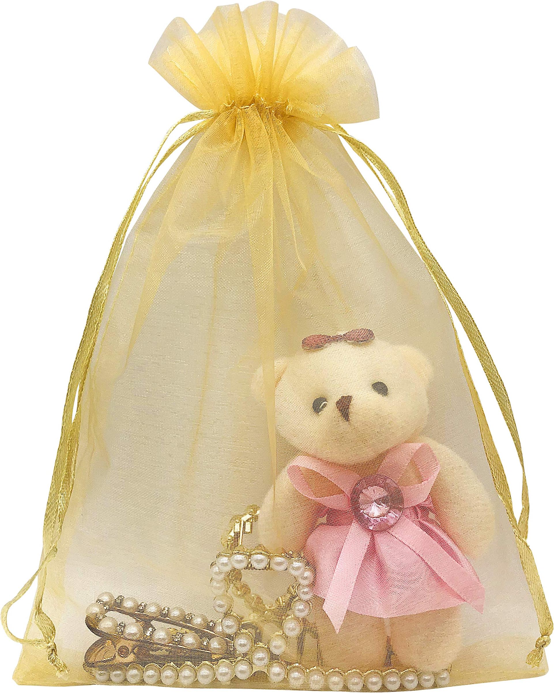 Amazon.com: Jexila 100pcs Gold Organza Bags 6X9 Inch Mesh Drawstring ...