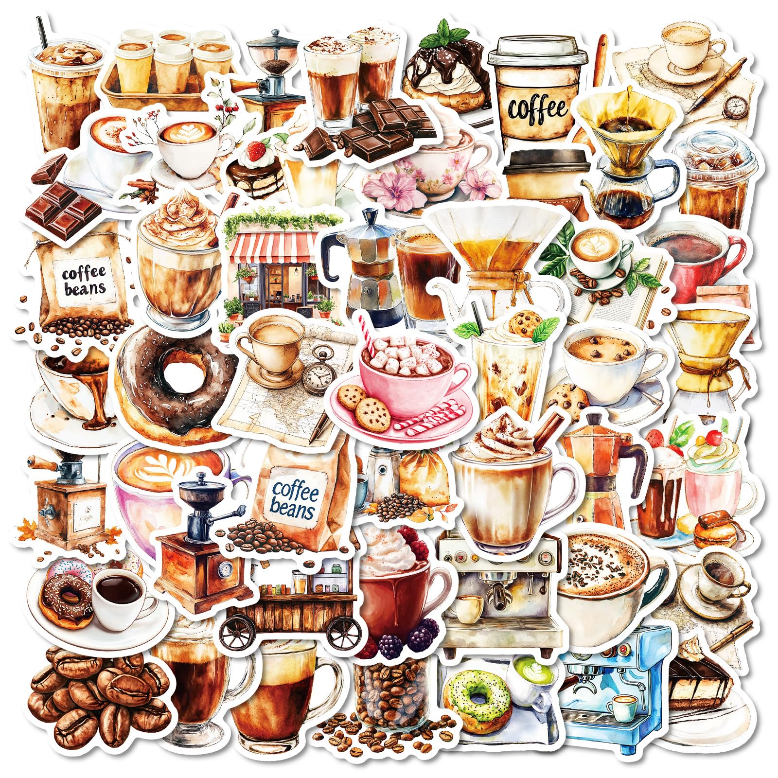 Amazon.com: 50PCS Coffee Stickers for Water Bottles Cups Scrapbooking ...