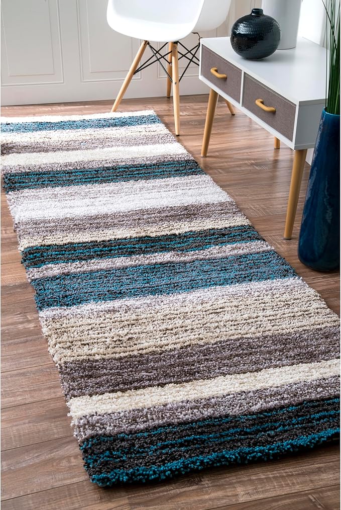 Amazon.com: nuLOOM Drey Striped Shag Area Rug - 2x8 Runner Shag Rug ...