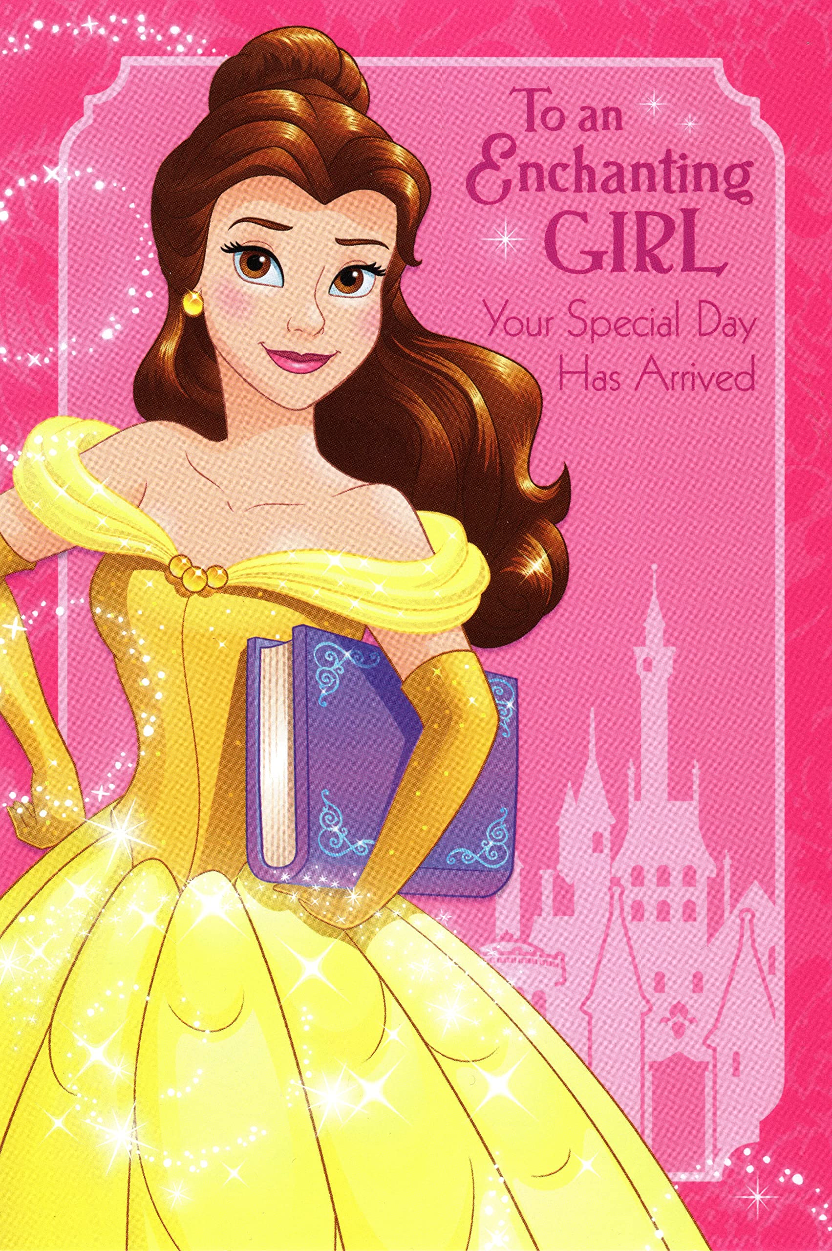 Amazon.com: Beauty and the Beast Happy Birthday Card for Girl Featuring ...