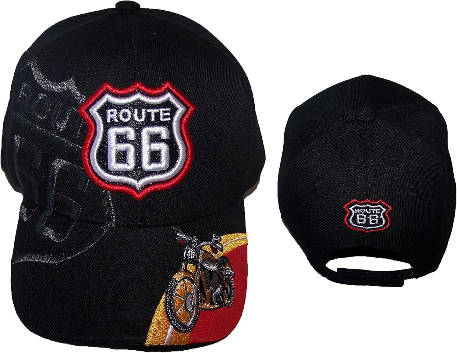 Route 66 Motorcycle Baseball Caps Hats Embroidered (A7508BC) Black at ...
