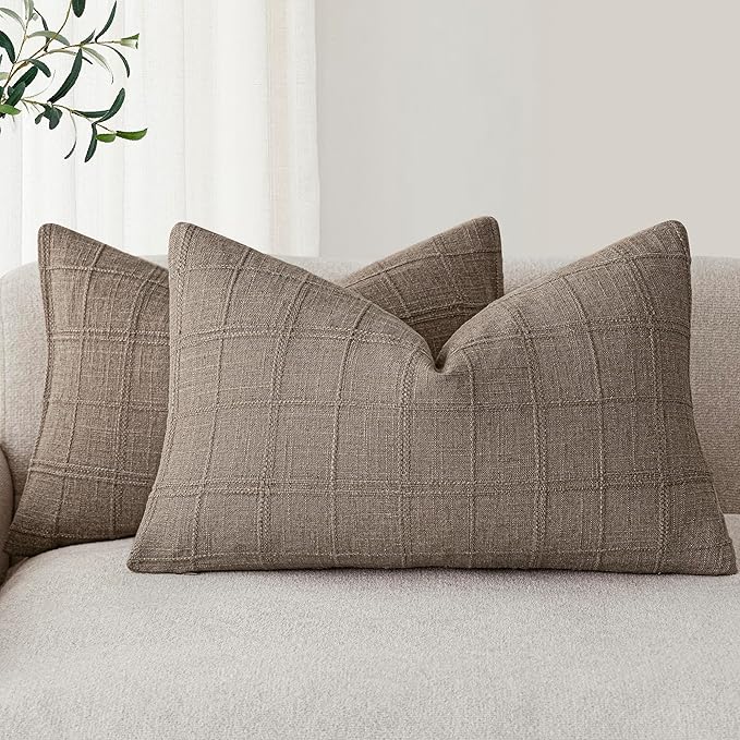 Amazon.com: Foindtower Set of 2 Decorative Linen Check Throw Pillow ...