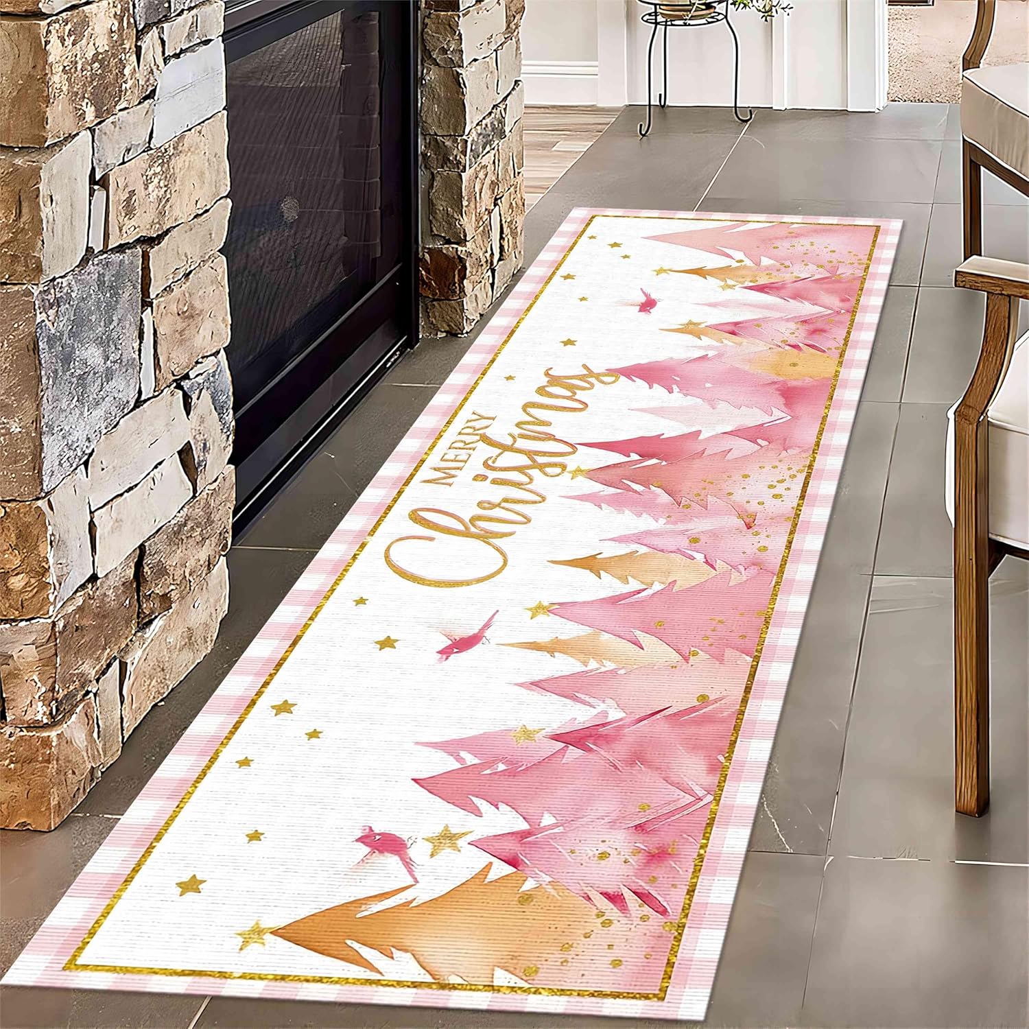 Amazon.com: MUOUCTE Pink Gold Christmas Tree Runner Rugs, 2x7ft, Cute ...