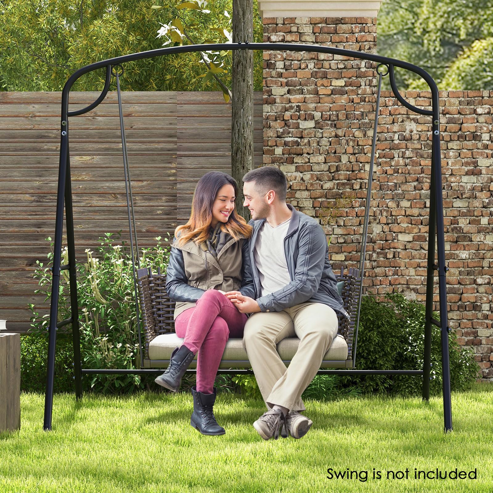 Snapklik.com : HAPPYGRILL Outdoor Swing Frame Heavy-Duty Metal Porch ...