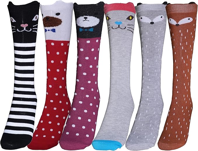 Amazon.com: TESOON Girls Cotton Knee High Socks Cartoon Animal Cat Bear ...