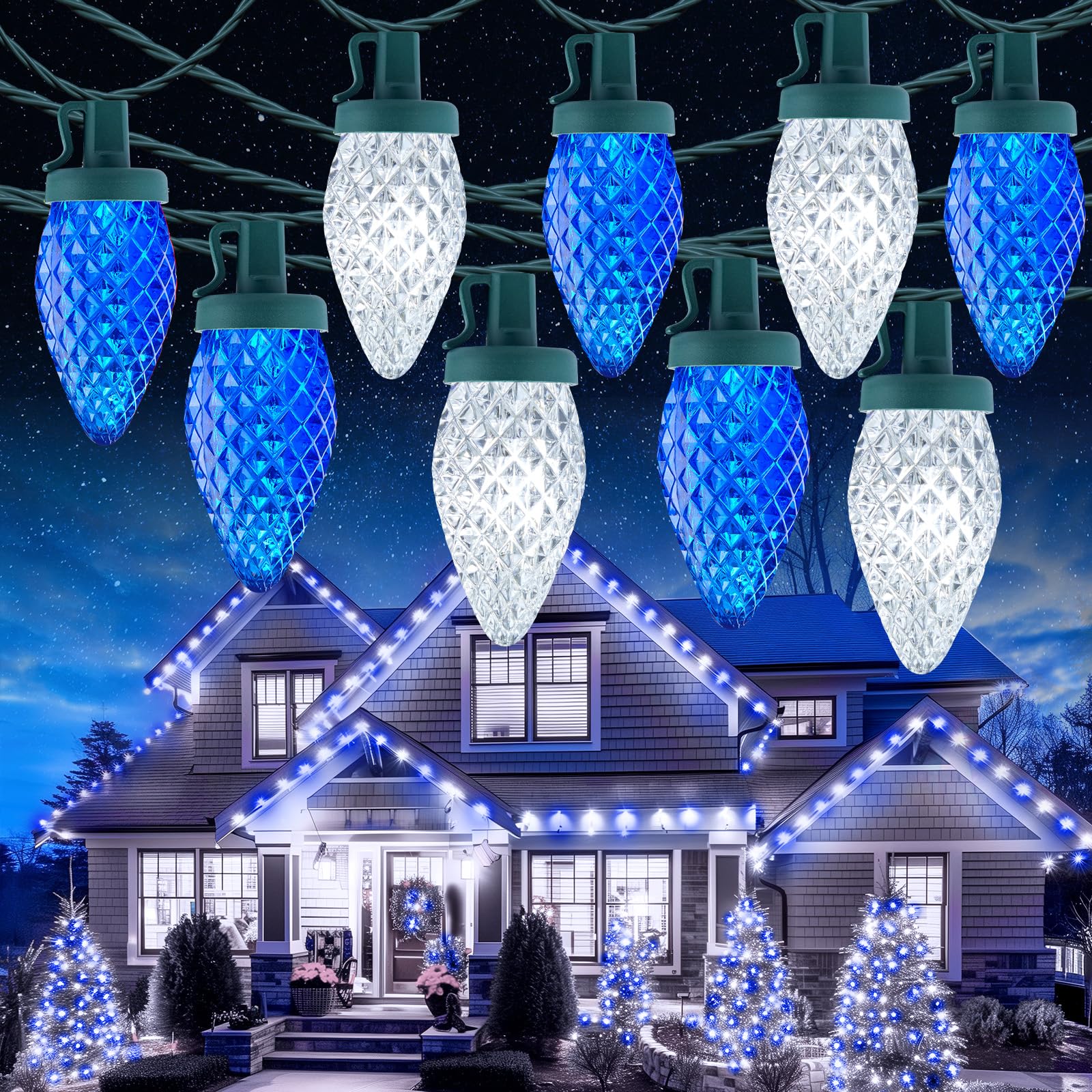 C9 Christmas Lights Outdoor Waterproof, 114 Feet 150 LED C9 String ...