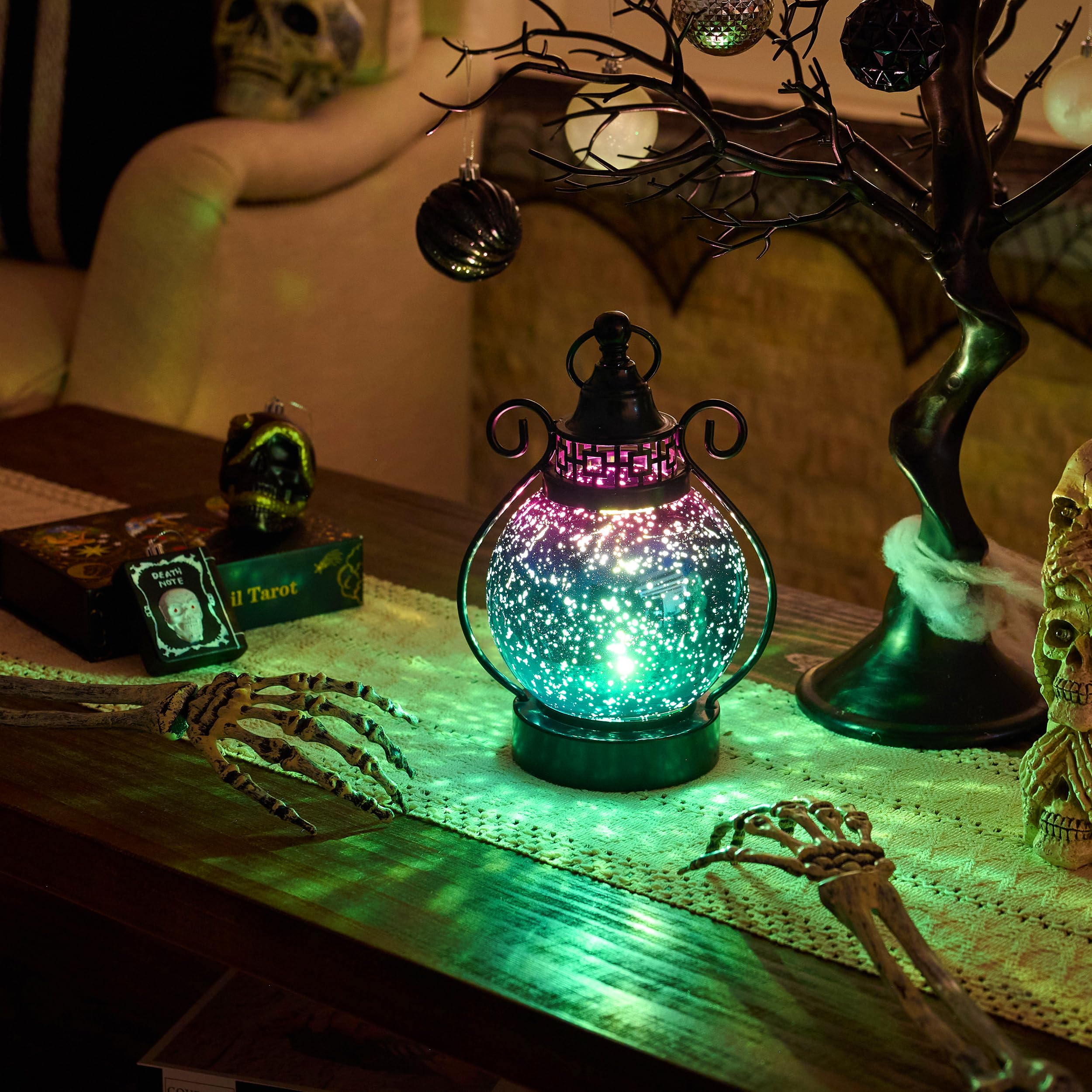 Mercury Glass Led Lantern Halloween Light Decorations: Battery