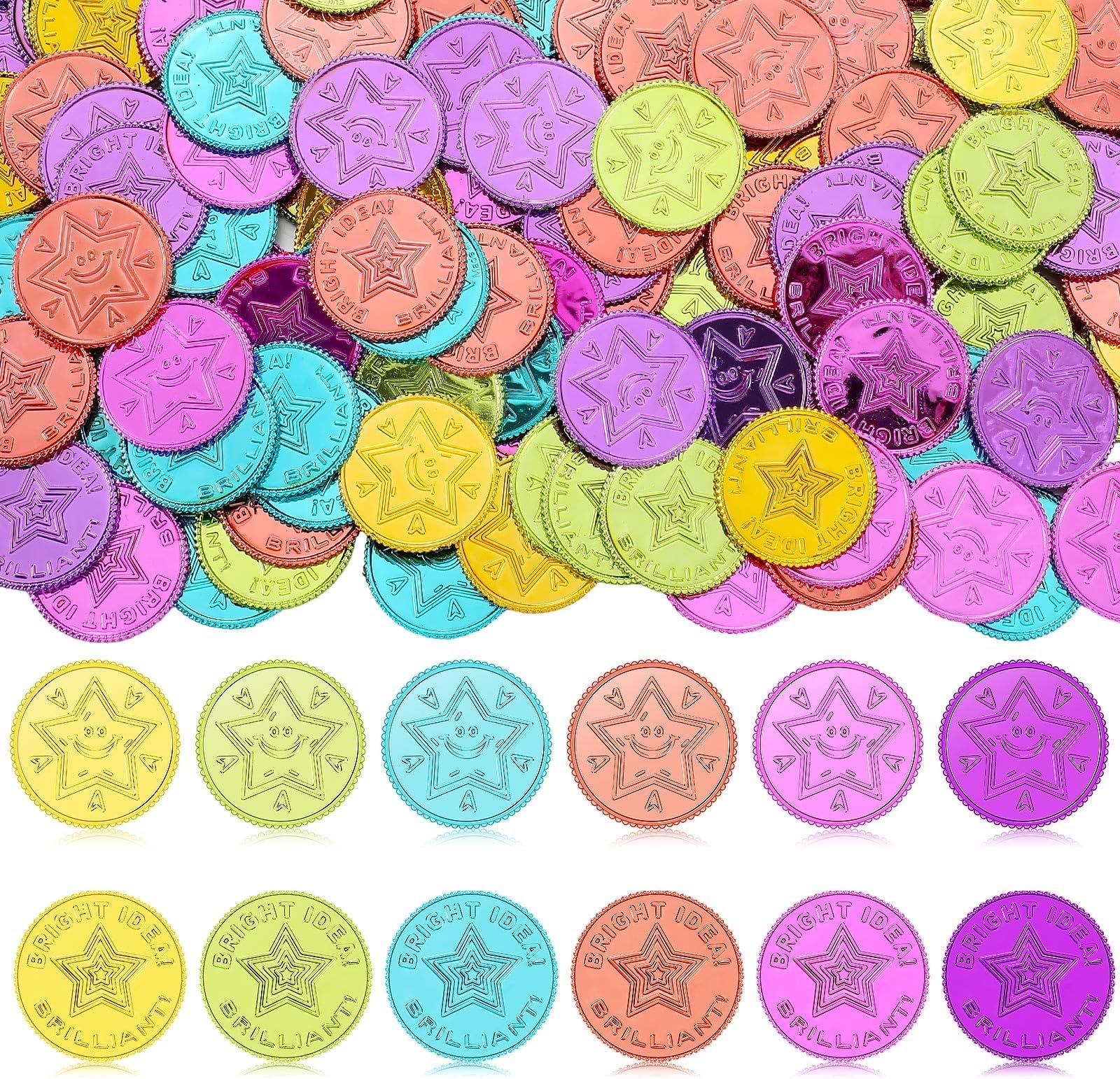 Amazon.com: Tondiamo 240 Pcs Colorful Star Coins Bulk Bright Idea ...
