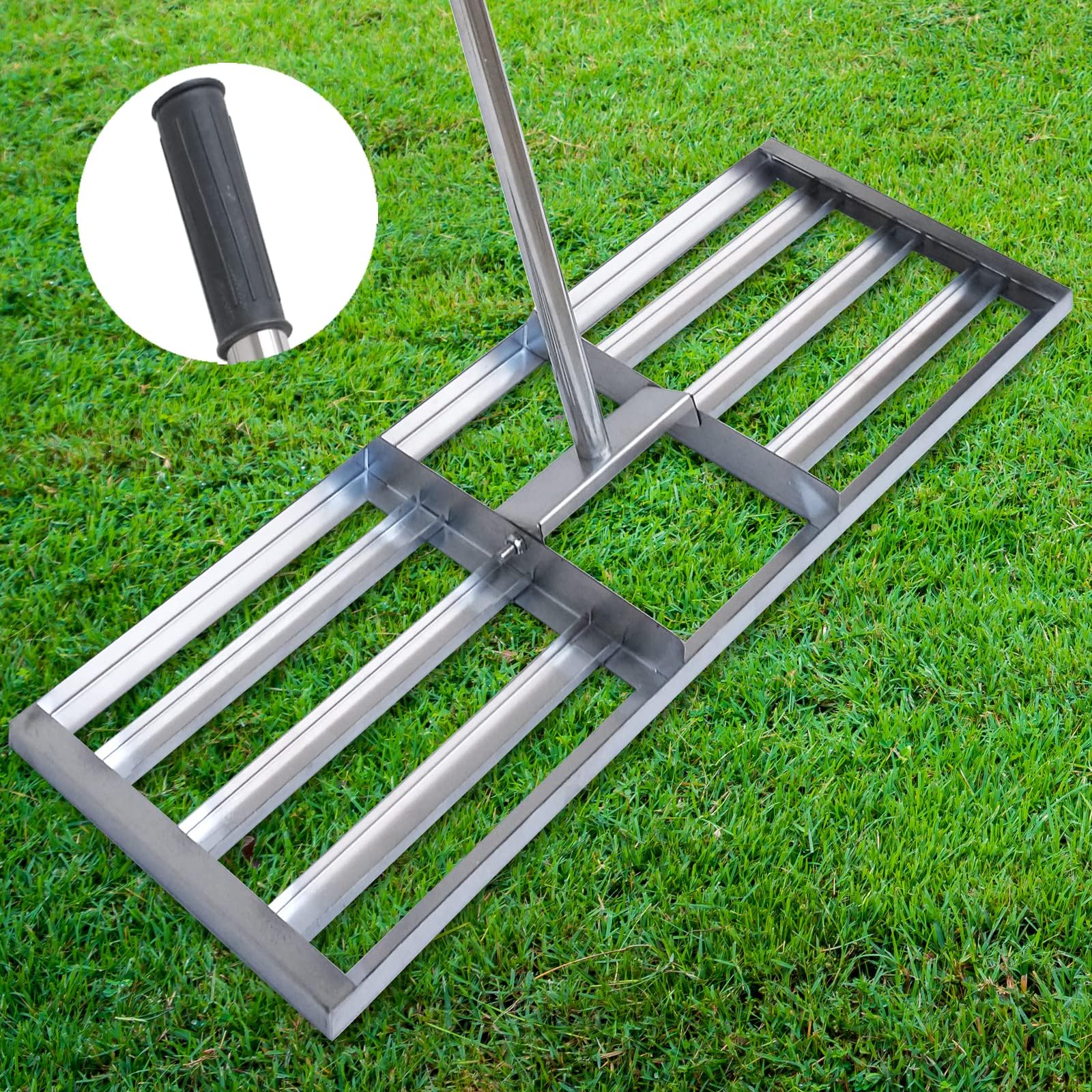 Ganggend 30in x 10in Stainless Steel Lawn Leveling Rake with 63 Inches ...