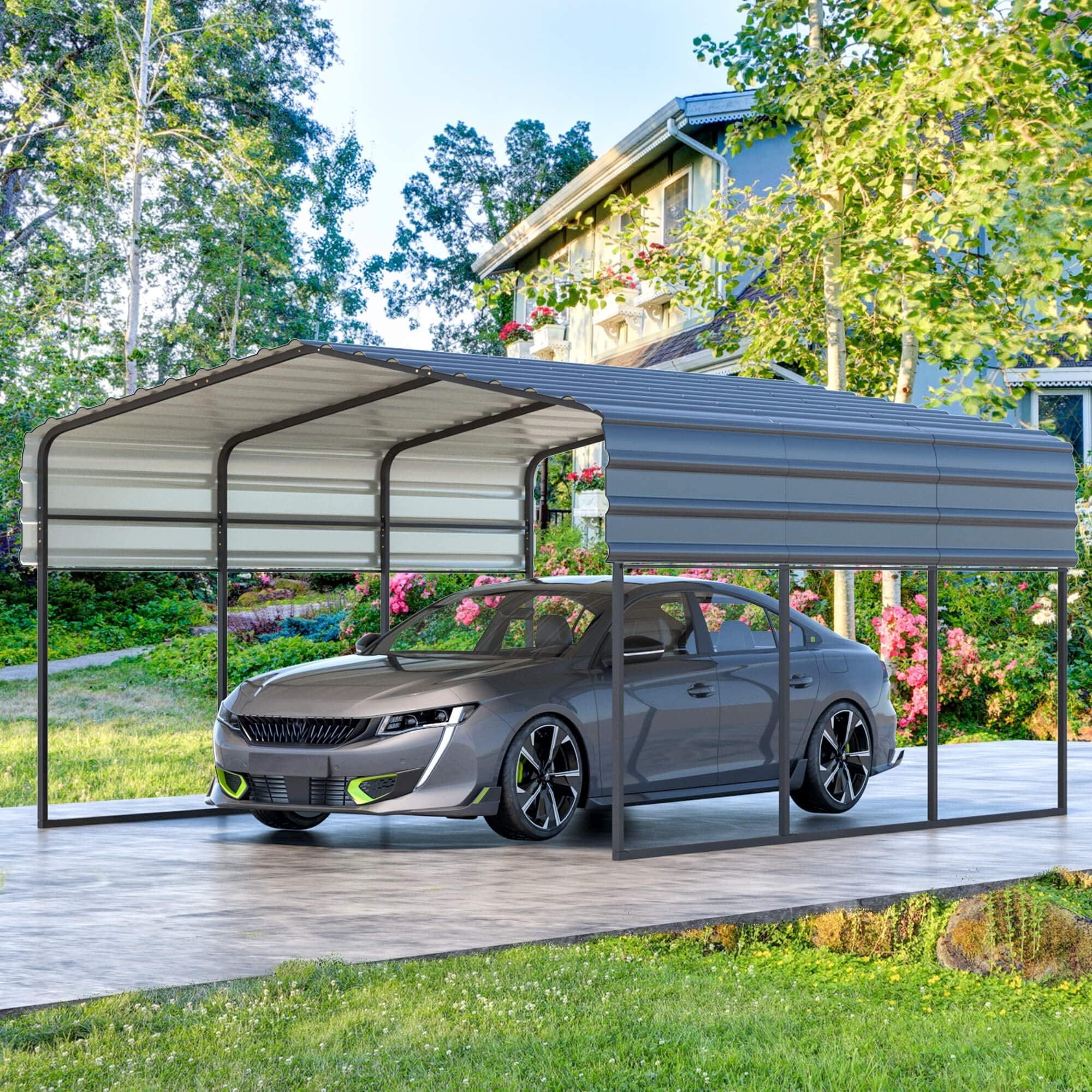 DNYKER 10'x15' Heavy Duty Metal Carport, Garage Car Shelter Shade with ...