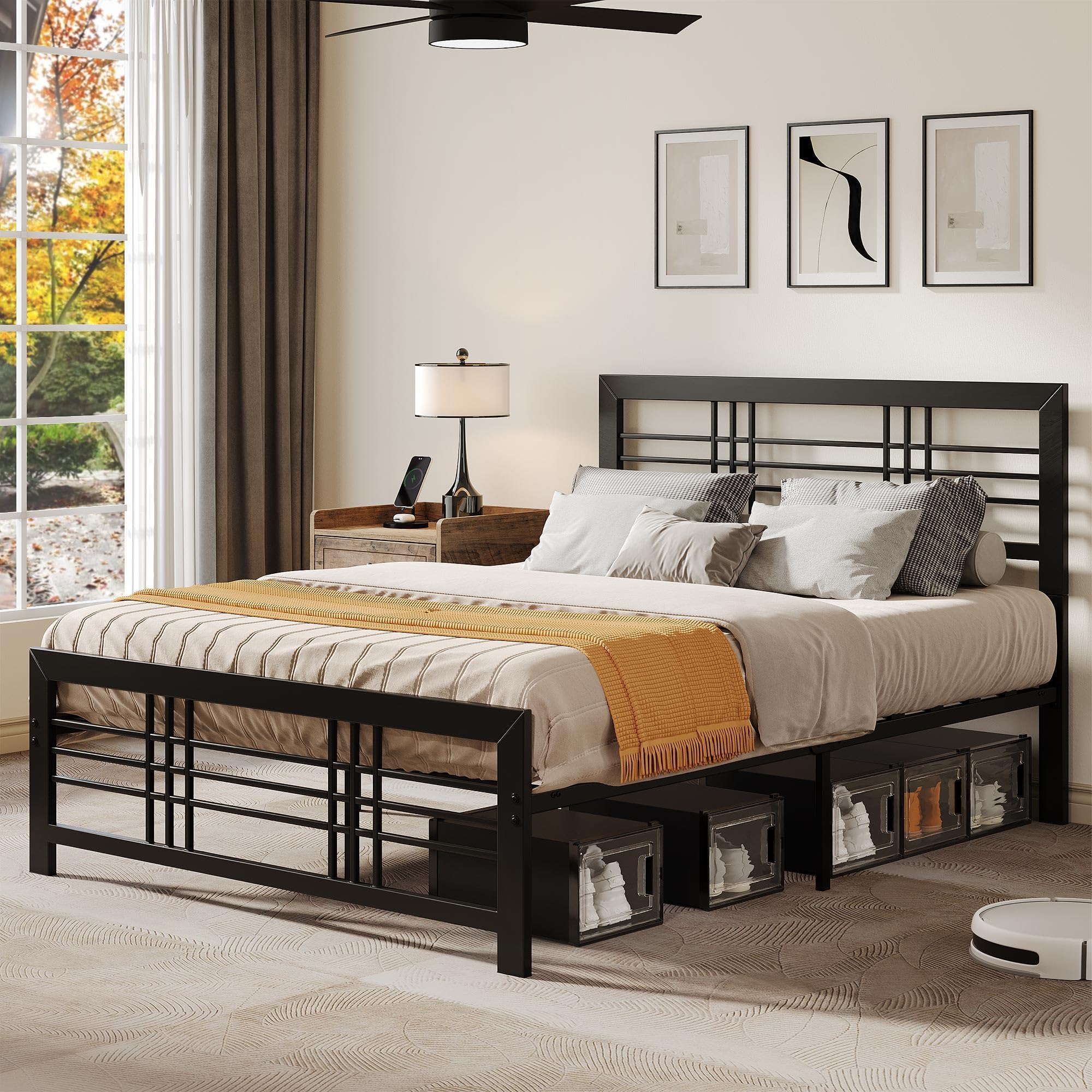 YITAHOME King Metal Bed Frame 5ft Modern Style Bed Frame with Headboard and Footboard, Solid ...