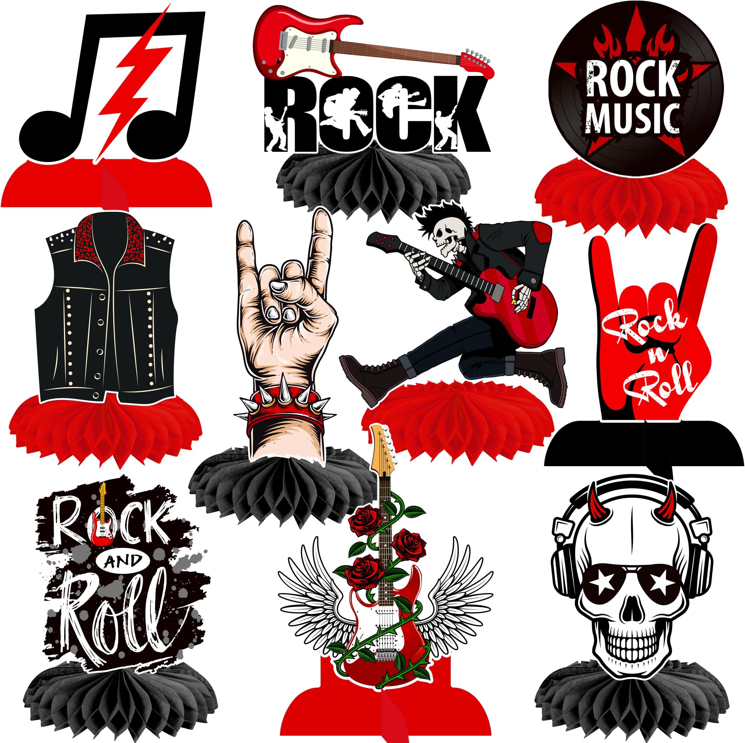 Amazon.com: 13pcs Rock and Roll Party Honeycomb Centerpieces Rock and ...