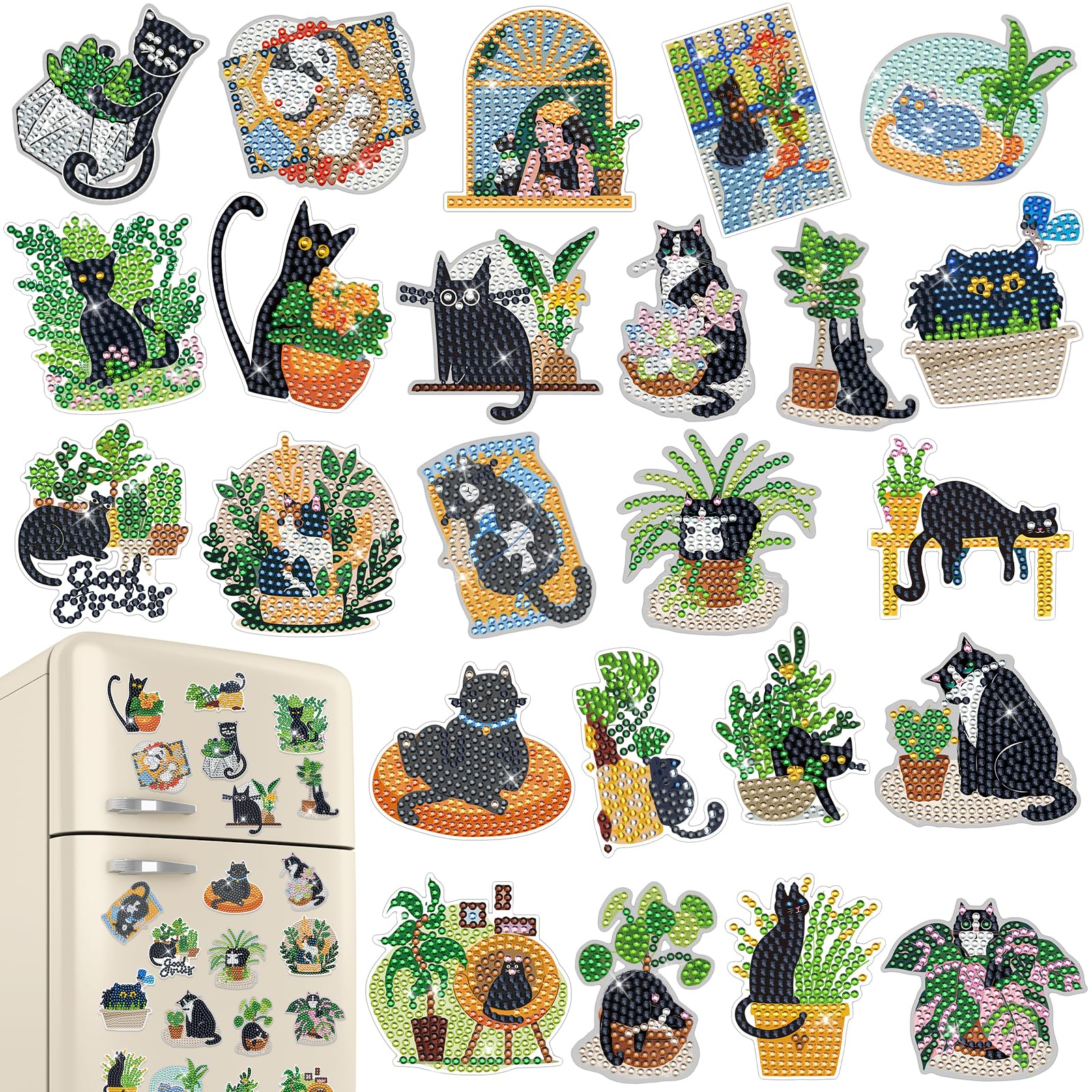 Amazon.com: INCOK Refrigerator Diamond Art Magnets - 24PCS Black Cat ...