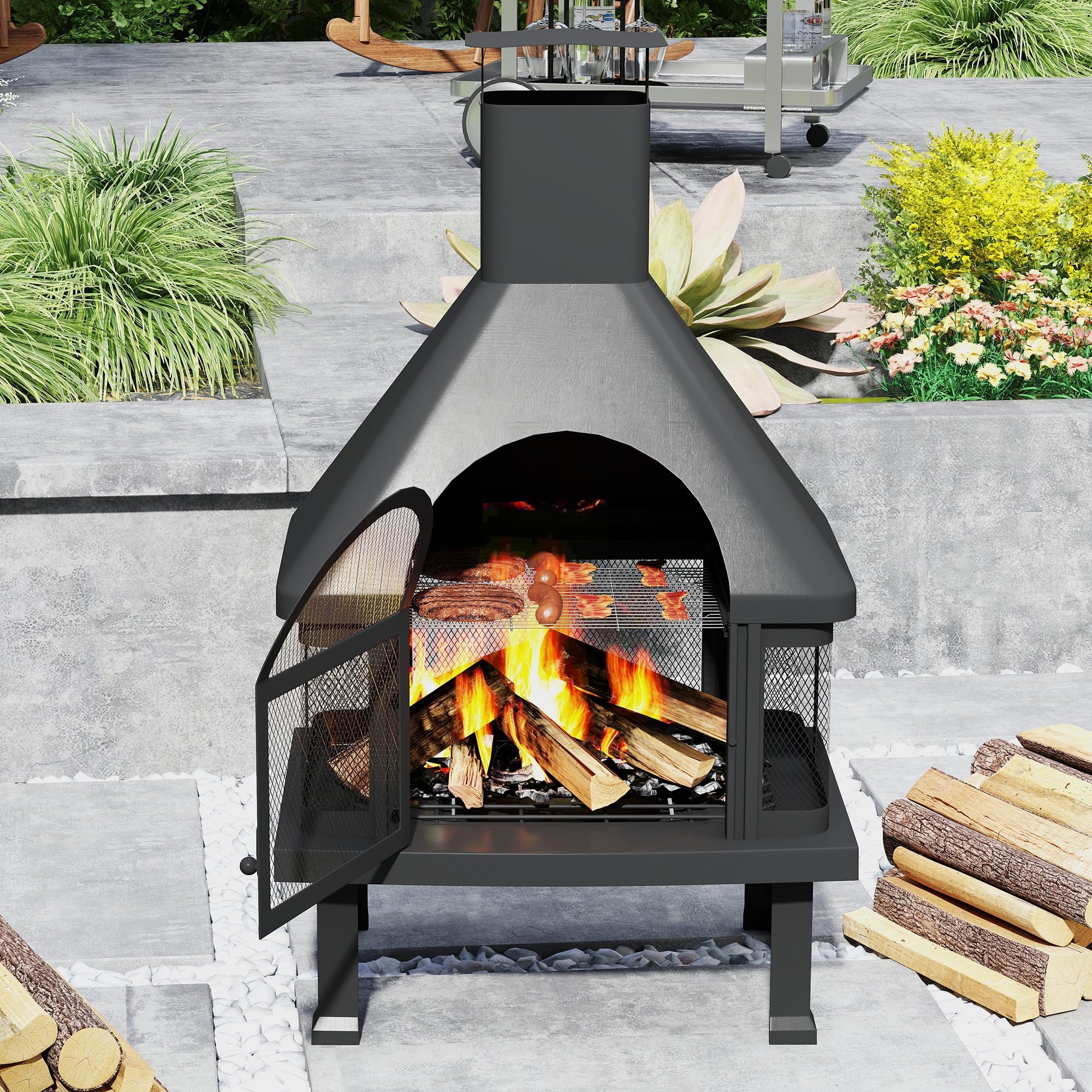 Snapklik.com : Chiminea Outdoor Fireplace,360-Degree Flame View Outdoor ...