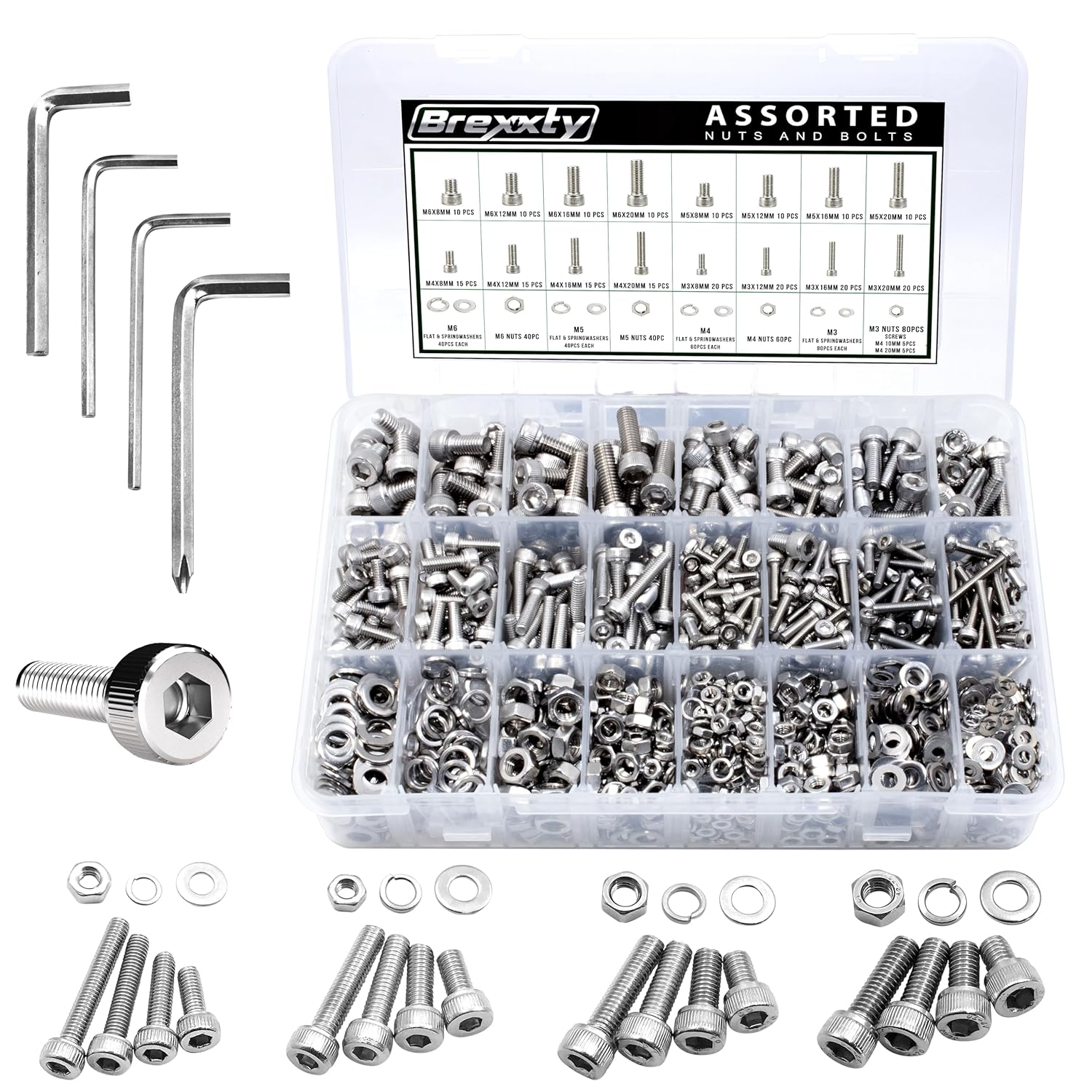 Brexxty 890pcs M6 M5 M4 M3 Metric Screws Assortment Kit-30 Sizes Metric ...