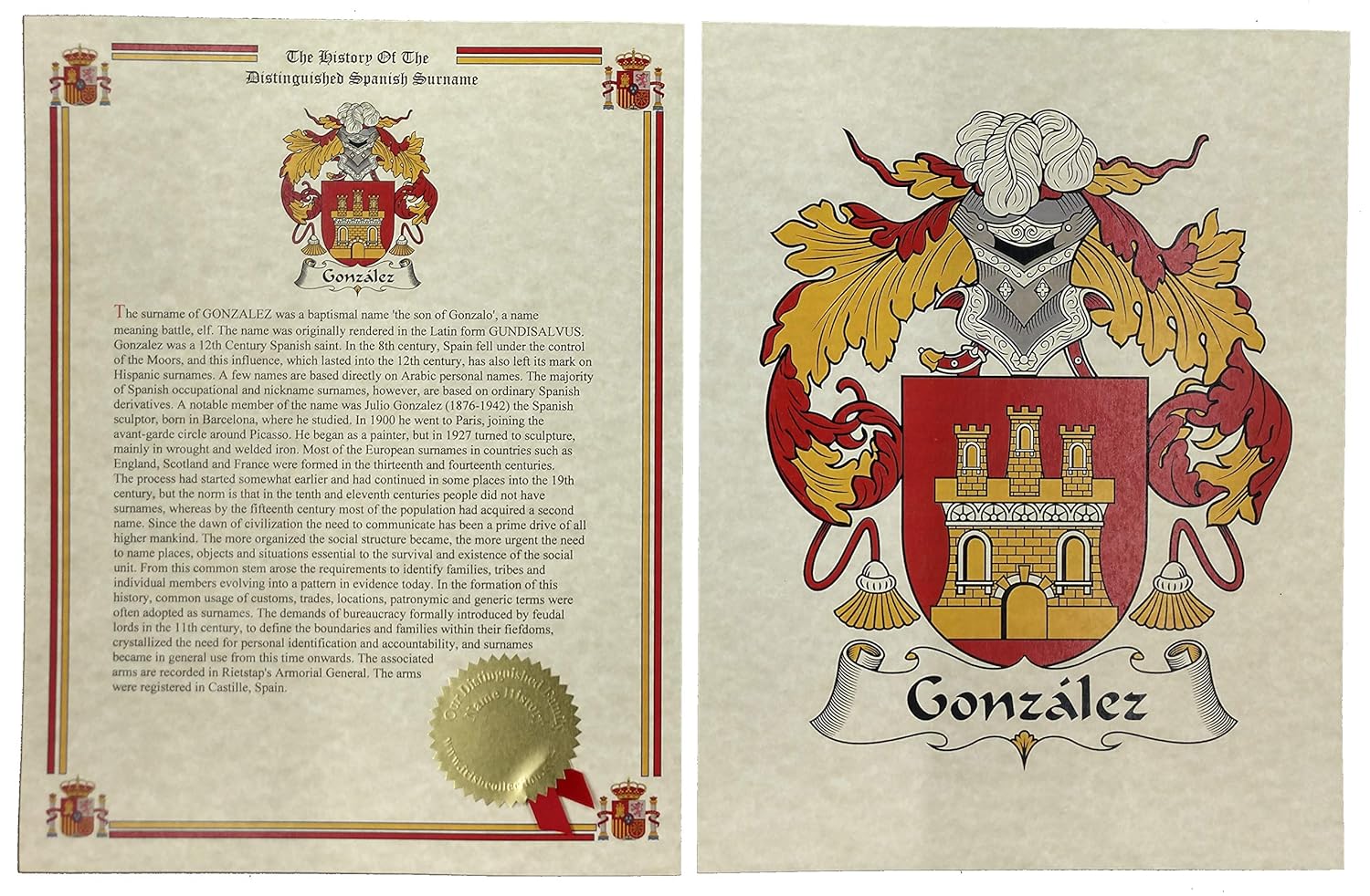 Amazon.com: Gonzalez - Coat of Arms and Last Name History - 8.5x11 ...