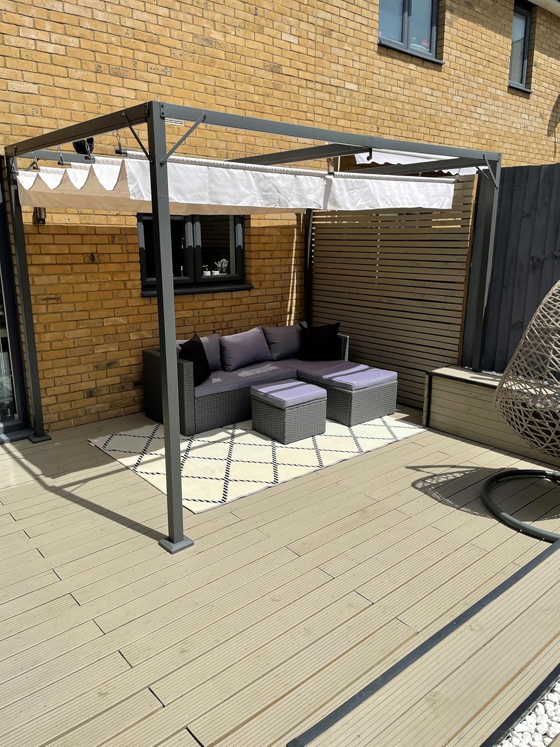 Jack Stonehouse 3 x 2.15m Metal Pergola With Retractable Water-Resistant Roof Canopy Rust ...