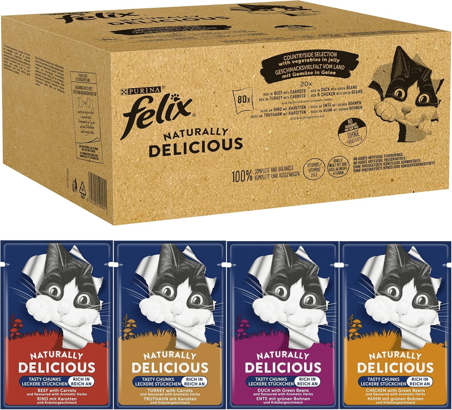 Felix Naturally Delicious 12515377 Kattmat, Flerfärgad, 80 g x 80 ...
