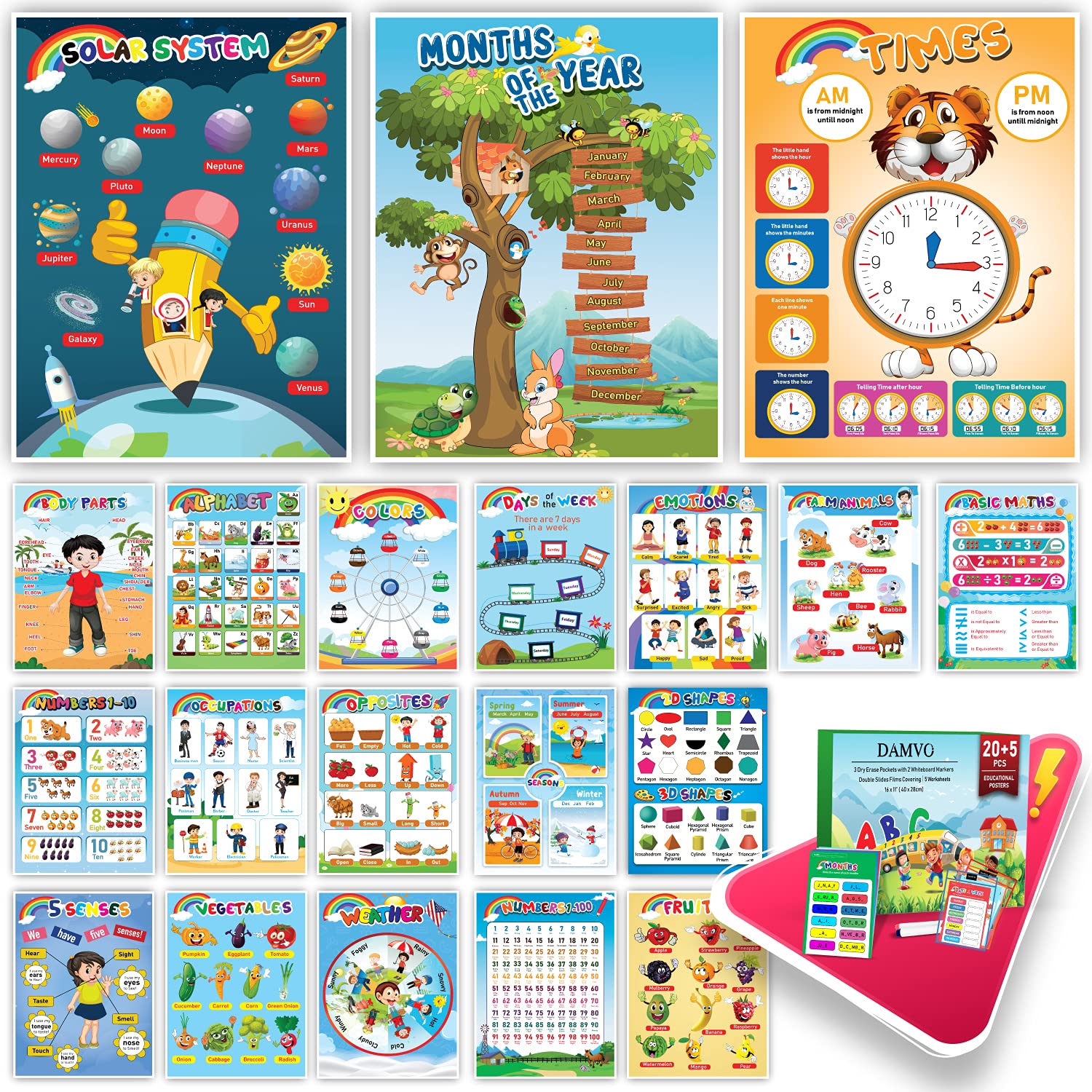 Damvo Homeschool Preschool Posters 20 Packs Classroom Educational ...